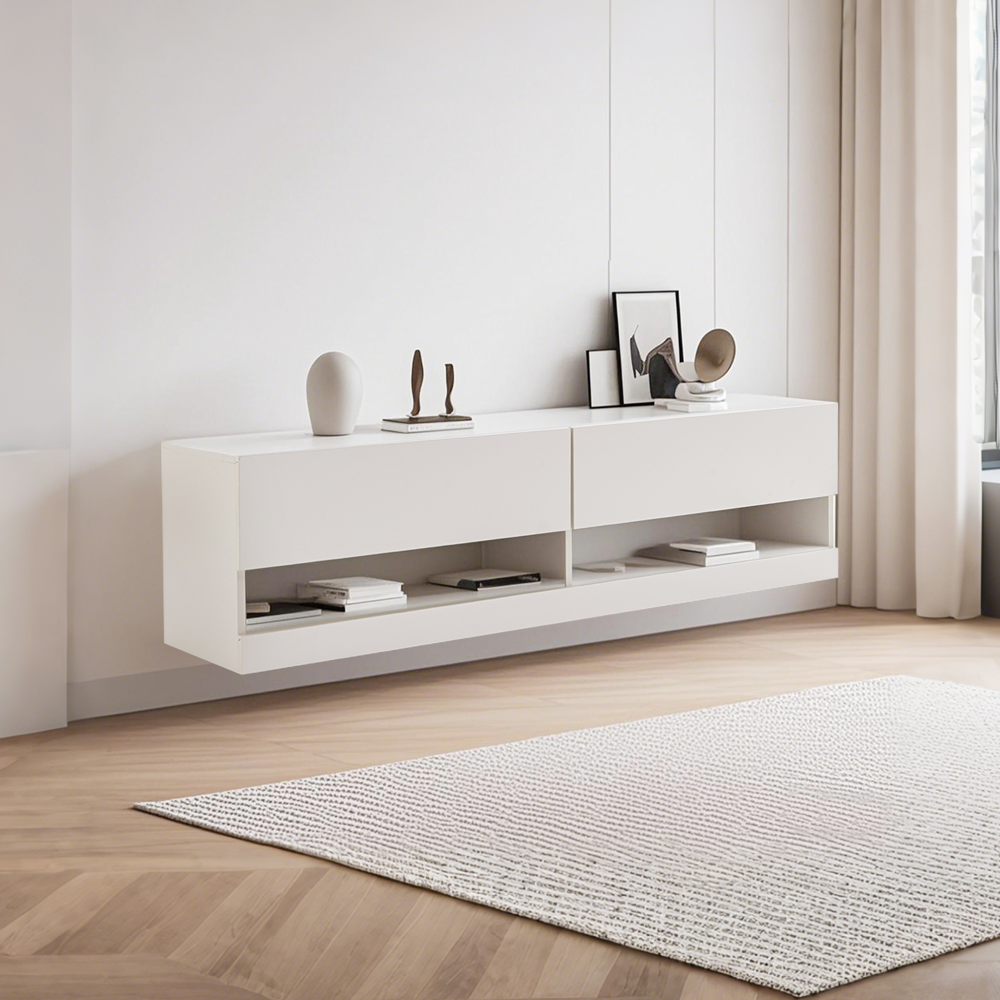 Meuble TV avec éclairage, réglable en 7 couleurs, meuble TV suspendu ...