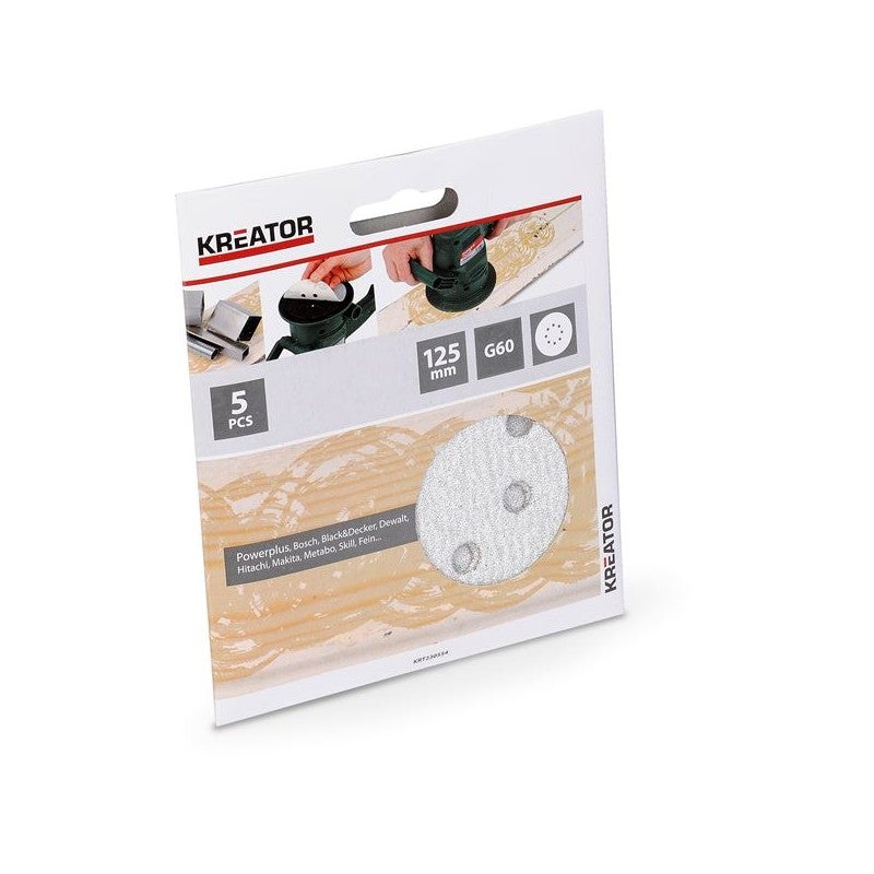 Kreator KRT230554 Disco de lija excéntrico D125 pintura G60 5 uds ...