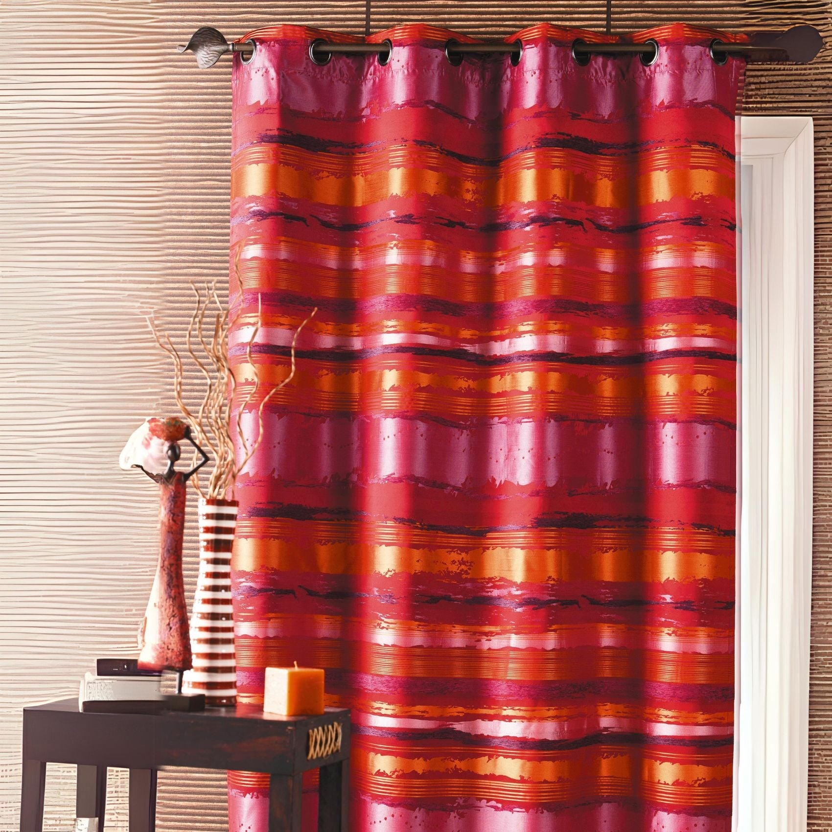 Double Rideau ameublement Jacquard rayés - Rouge Orangé - 140x260 cm ...