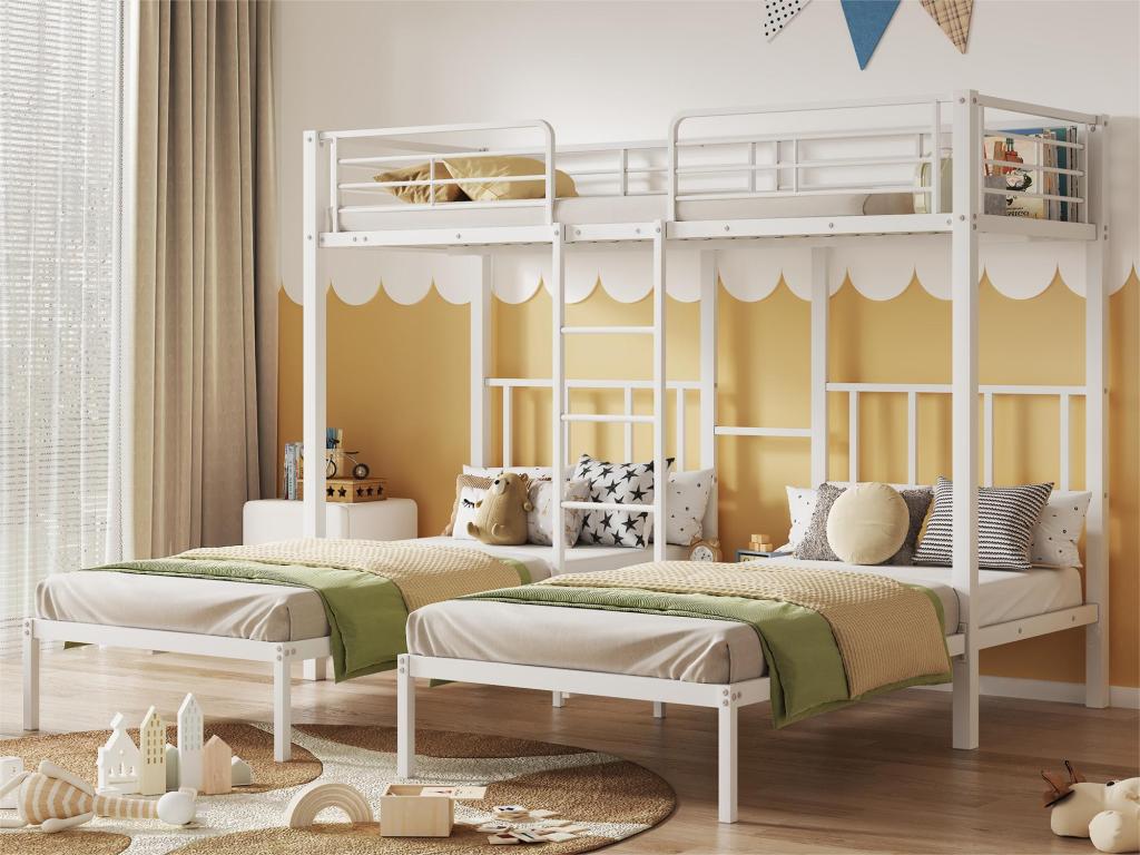 Lit superposé triple 3x90x200cm avec échelle et un plateau - cadre en ...