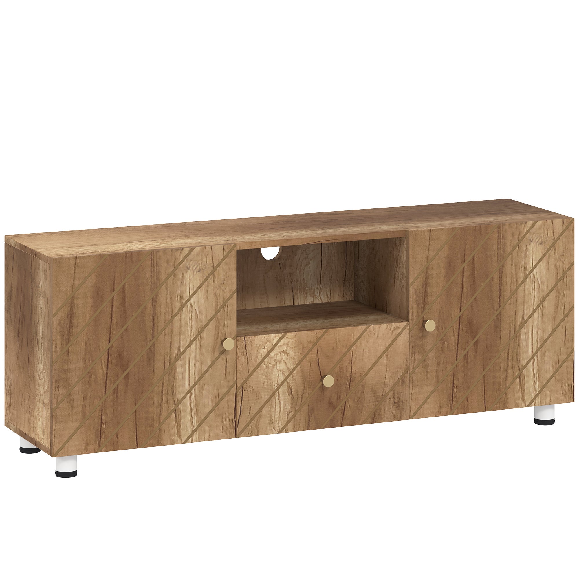 Meuble TV banc TV design - 2 portes, 2 étagères, niche tiroir - effet ...