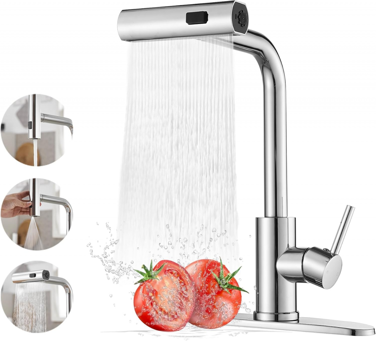 Grifo de cocina en cascada, monomando con rociador extraíble, grifo de ...