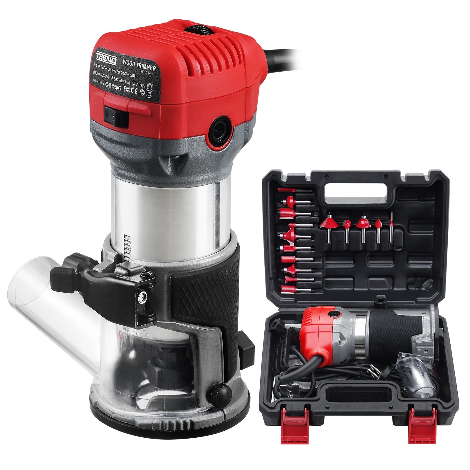 Teeno Défonceuse Affleureuse Électrique 800W 13000-33000 RPM Avec Housse anti Poussière ...