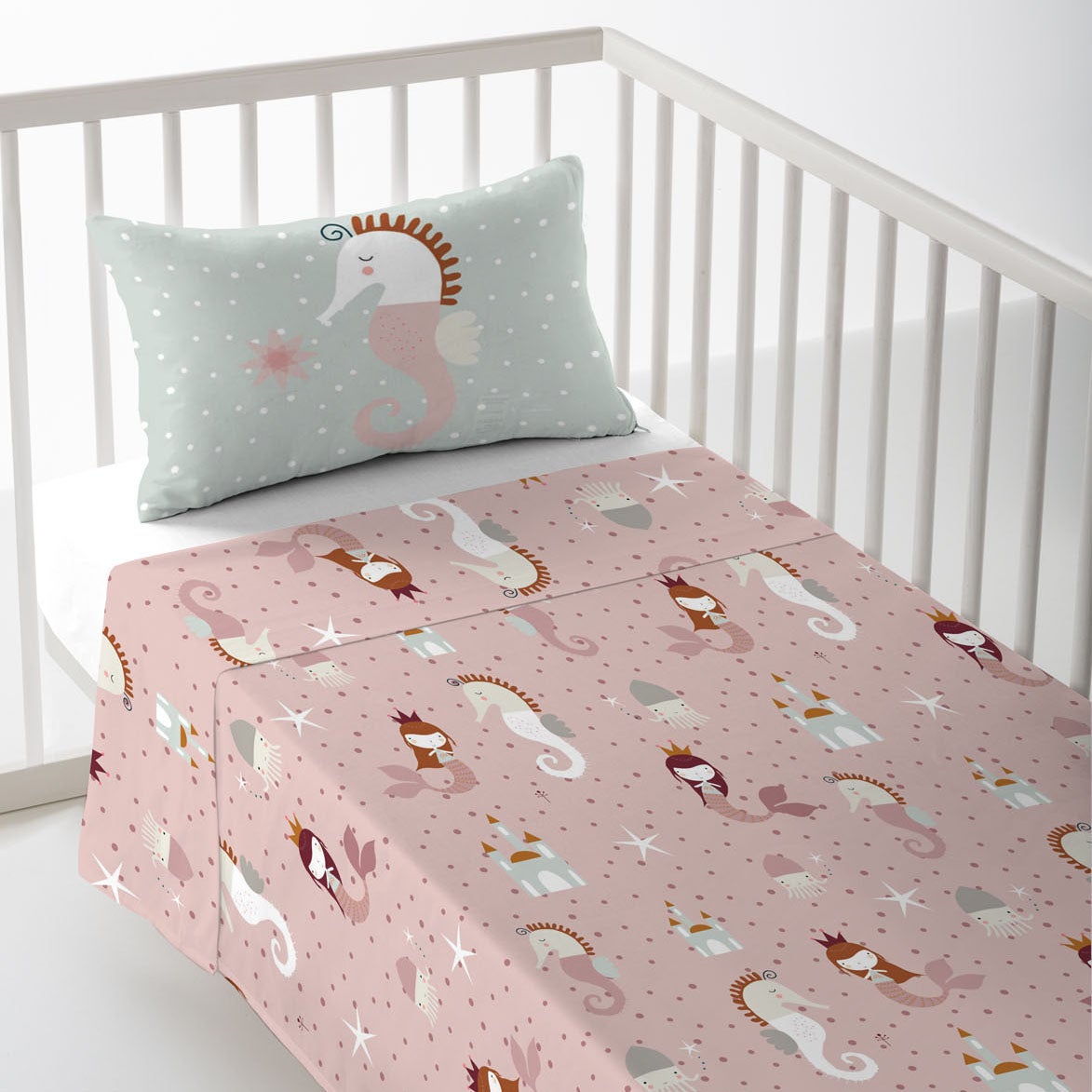 ENSEMBLE DE DRAPS POUR LIT D'ENFANT HIPPOCAMPE B 100% COTON ENSEMBLE DE ...