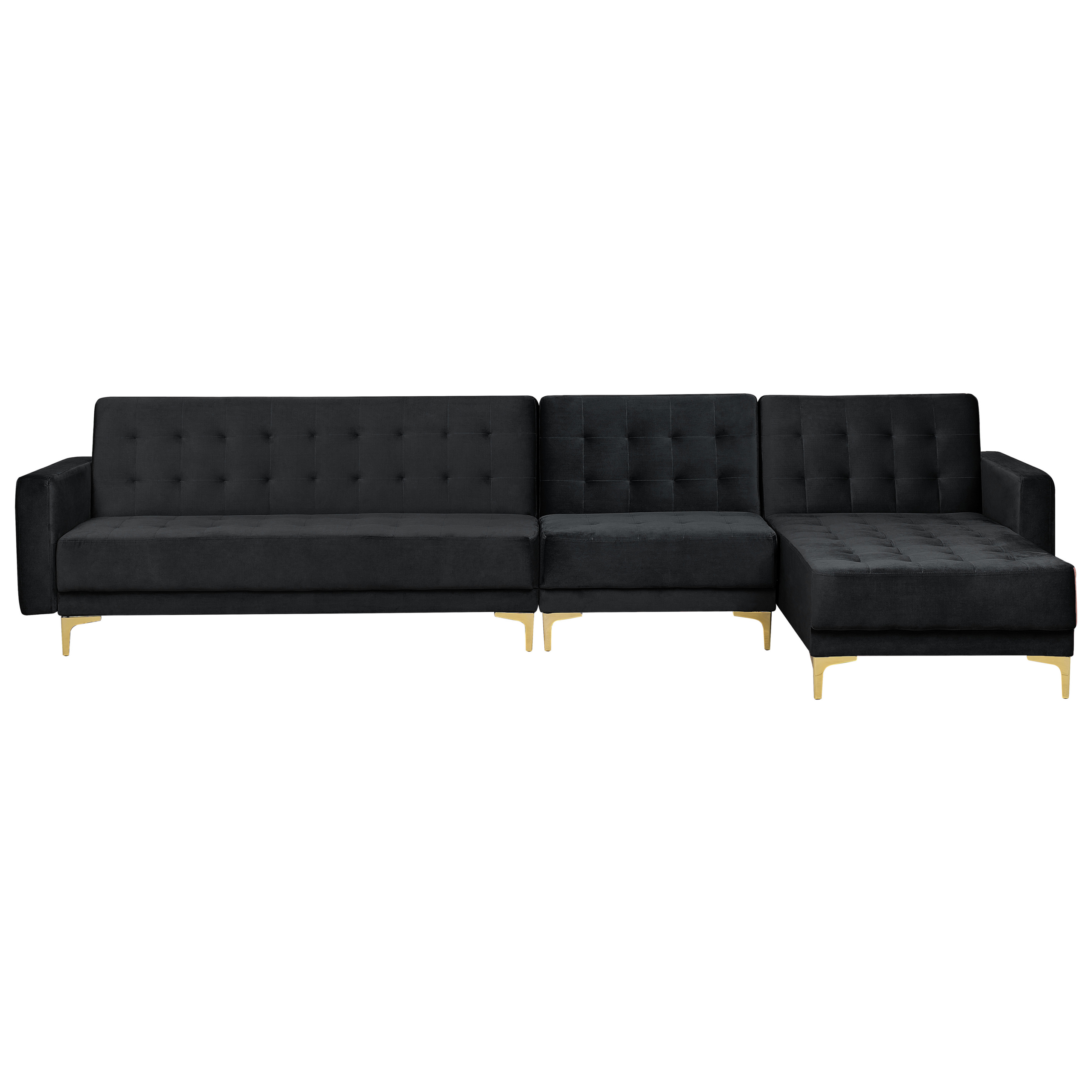 Divano letto angolare XXL in velluto nero sinistro ABERDEEN | Leroy Merlin