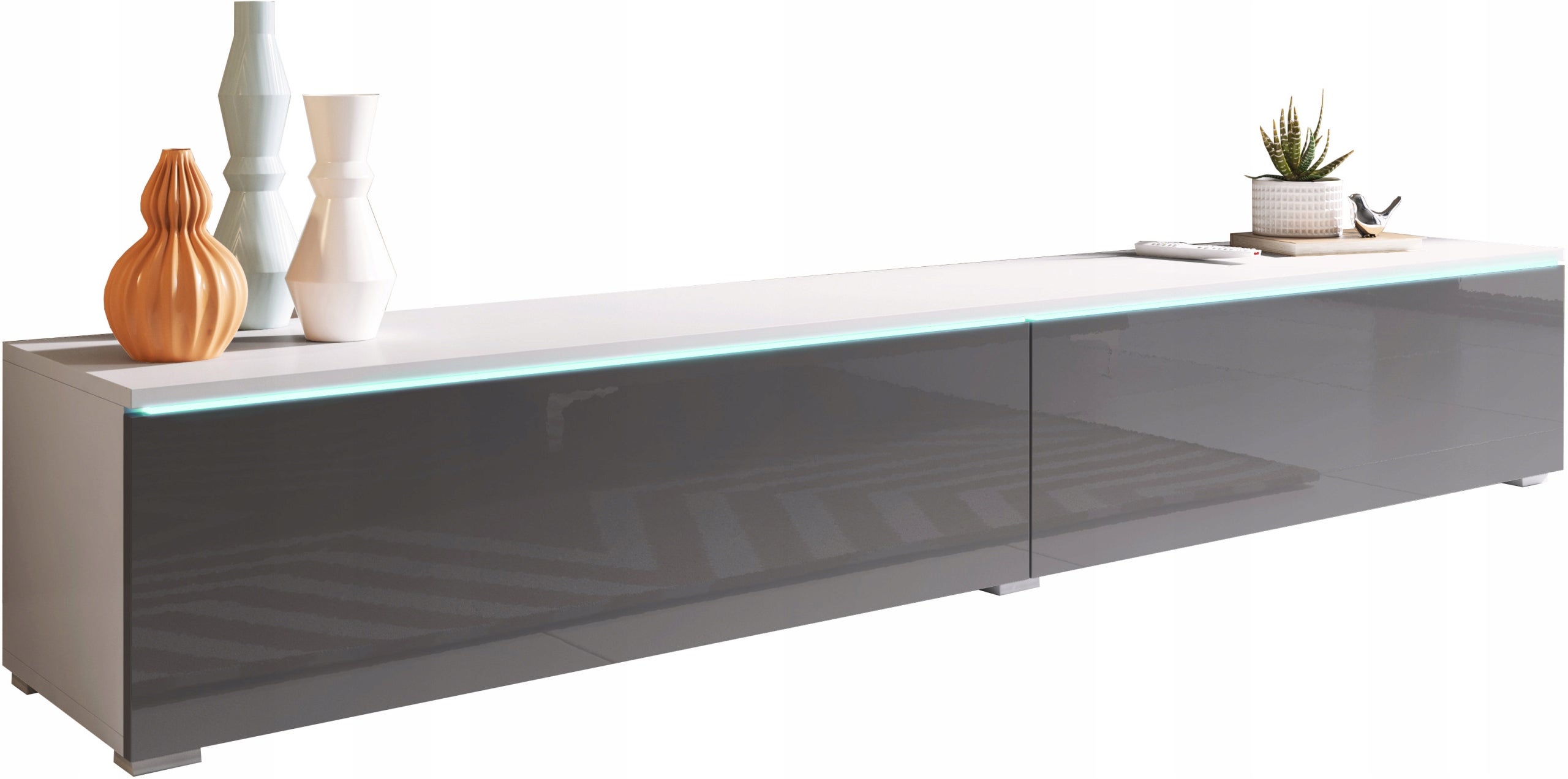 Meuble TV Lowboard D180 Blanc/Gris brillant, Nombre de portes : 2 ...