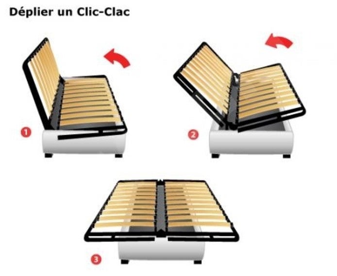 Banquette Clic-clac tissu 130x190 matelas Starflex 13cm avec rangement Kalix-Couleur Bleu canard ...