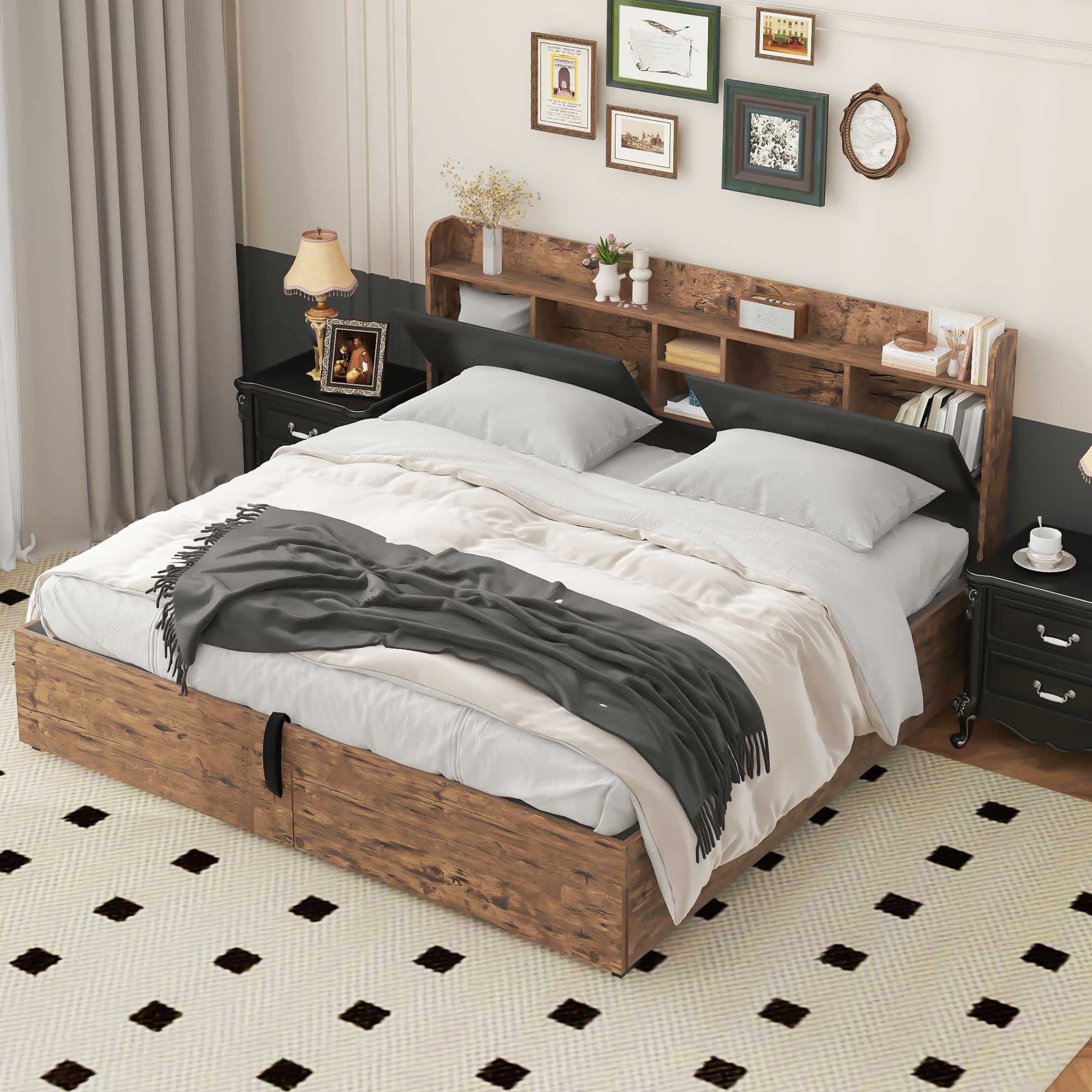 Lit métallique 180 x 200 - Lit hydraulique avec rangement et sommier à ...