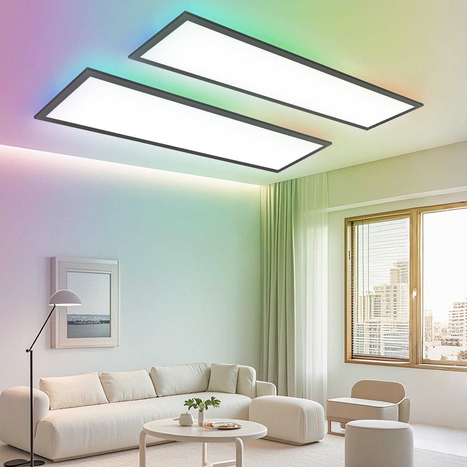 LOVHAUS 2 PCS Panel LED de Techo Regulable 120x30cm con Luz Trasera RGB ...