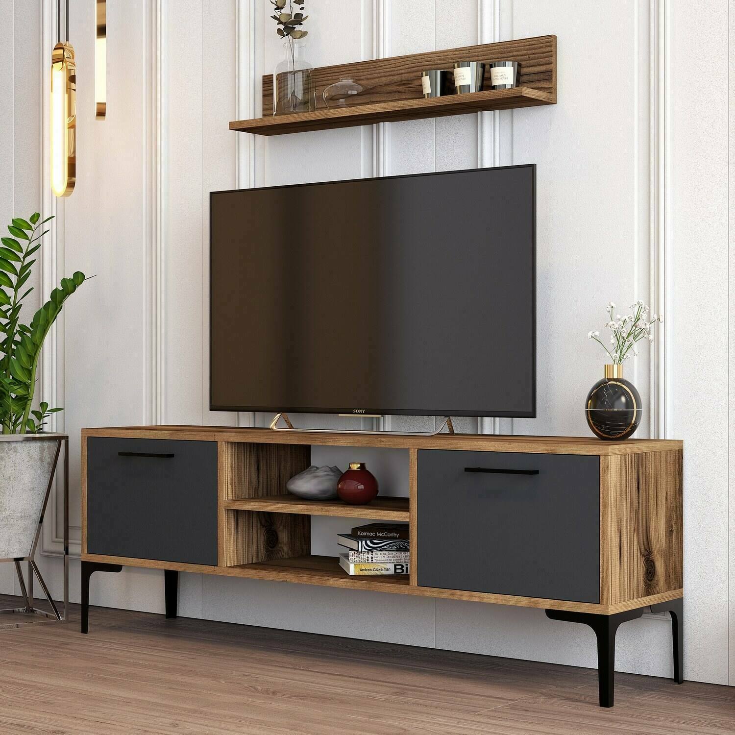 Meuble TV Tureis, Buffet de salon, Armoire basse pour TV, Base murale ...