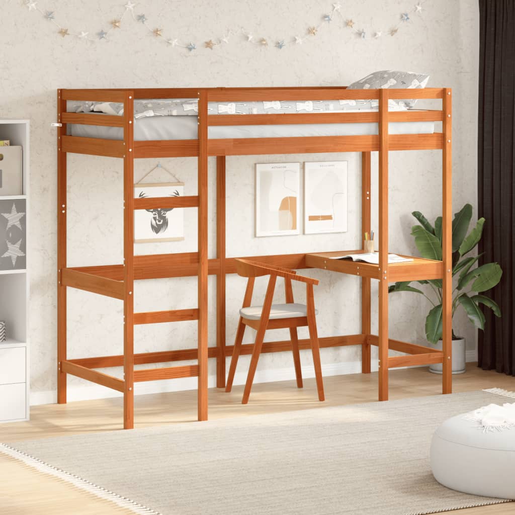 Litera con escritorio encerado marrón 75x190 cm madera maciza de pino ...