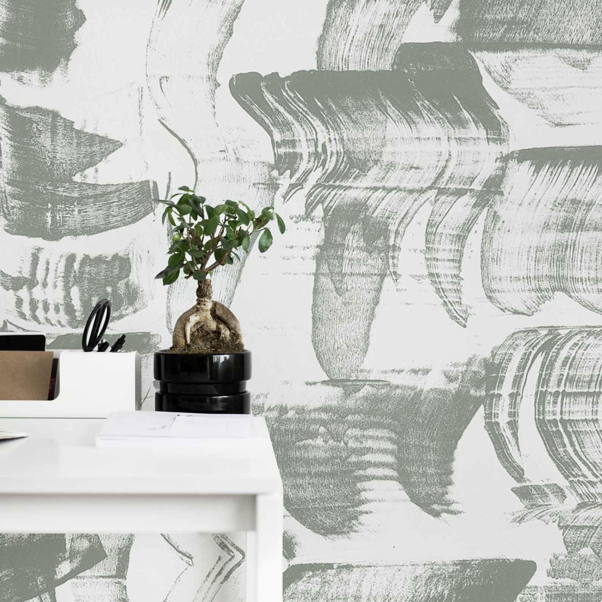 Papier peint panoramique Contre-sens, Vert de gris 225 x 250cm | Leroy ...