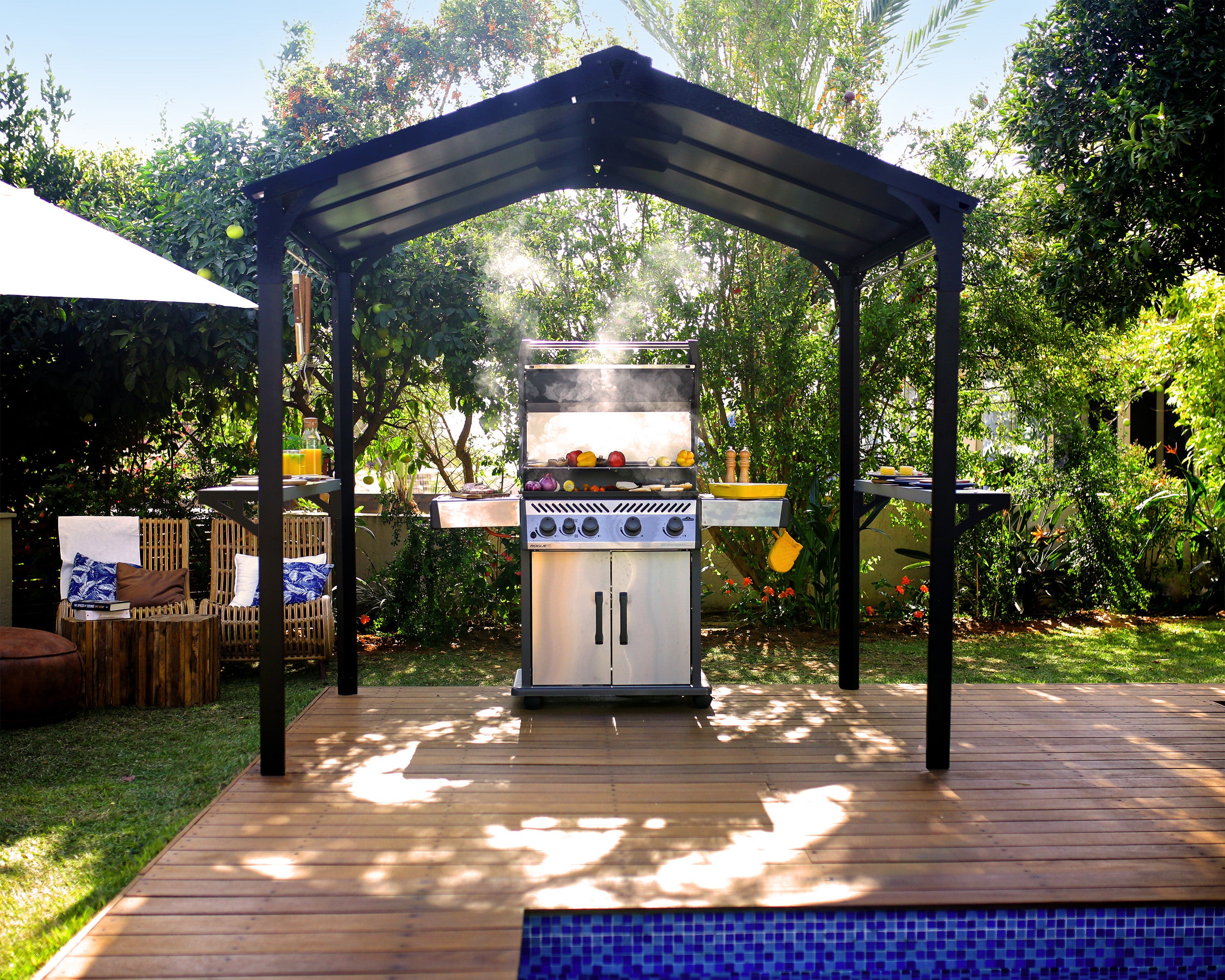 Abri barbecue Austin 180 x 284 cm Aluminium Noir Canopia | Leroy Merlin