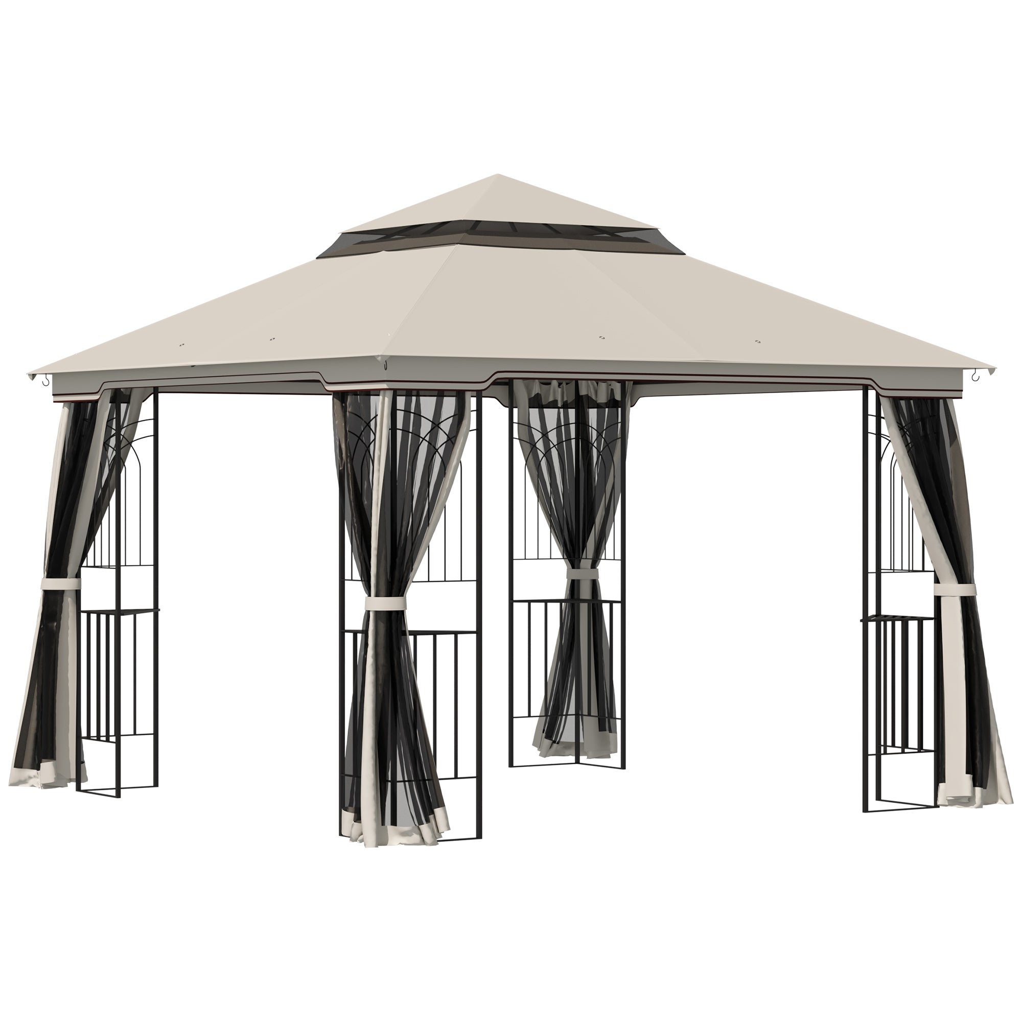 Gazebo de jardin 2,99×2,99×2,74m double toit, 4 panneaux latéraux ...