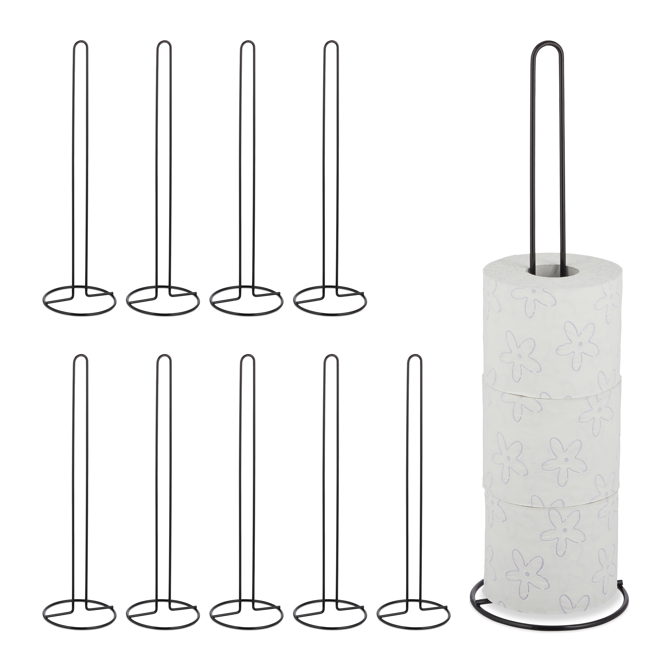 Support à rouleaux de rechange, lot de 10, pour 5 rouleaux papier chaque, métal, sur pied, HxD ...