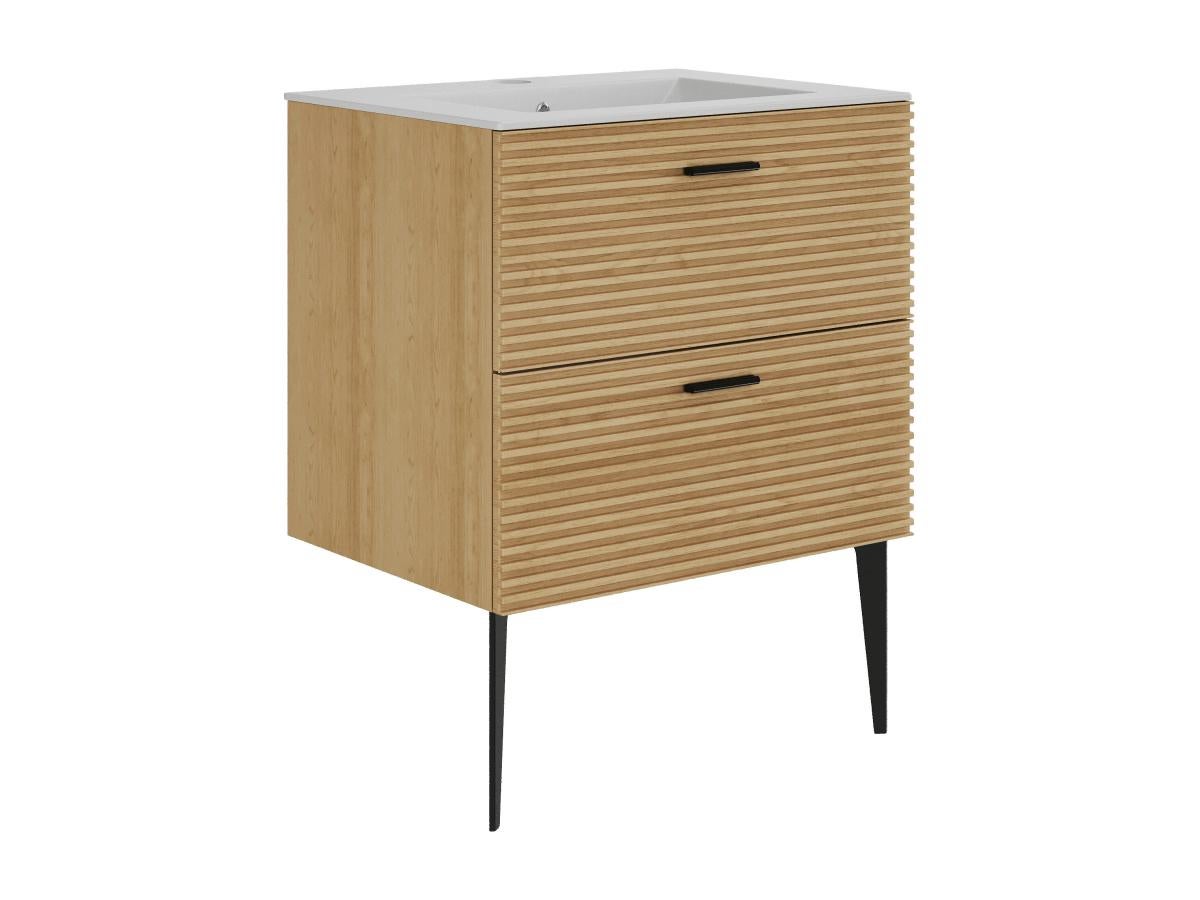 Mueble de baño estriado con patas con lavabo empotrado - 2 cajones ...