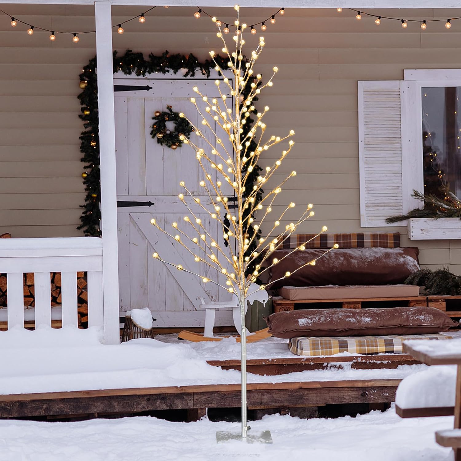 Sapin Lumineux LED 155 cm, Bouleau avec 168 lumières LED Blanc Chaud ...