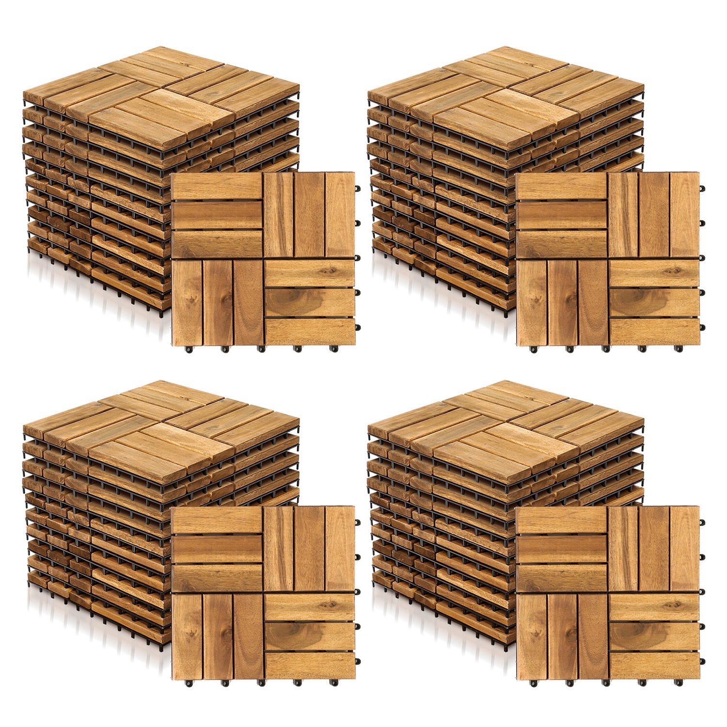 44x Piastrelle in legno 12 listelli, piastrelle a incastro in legno di ...