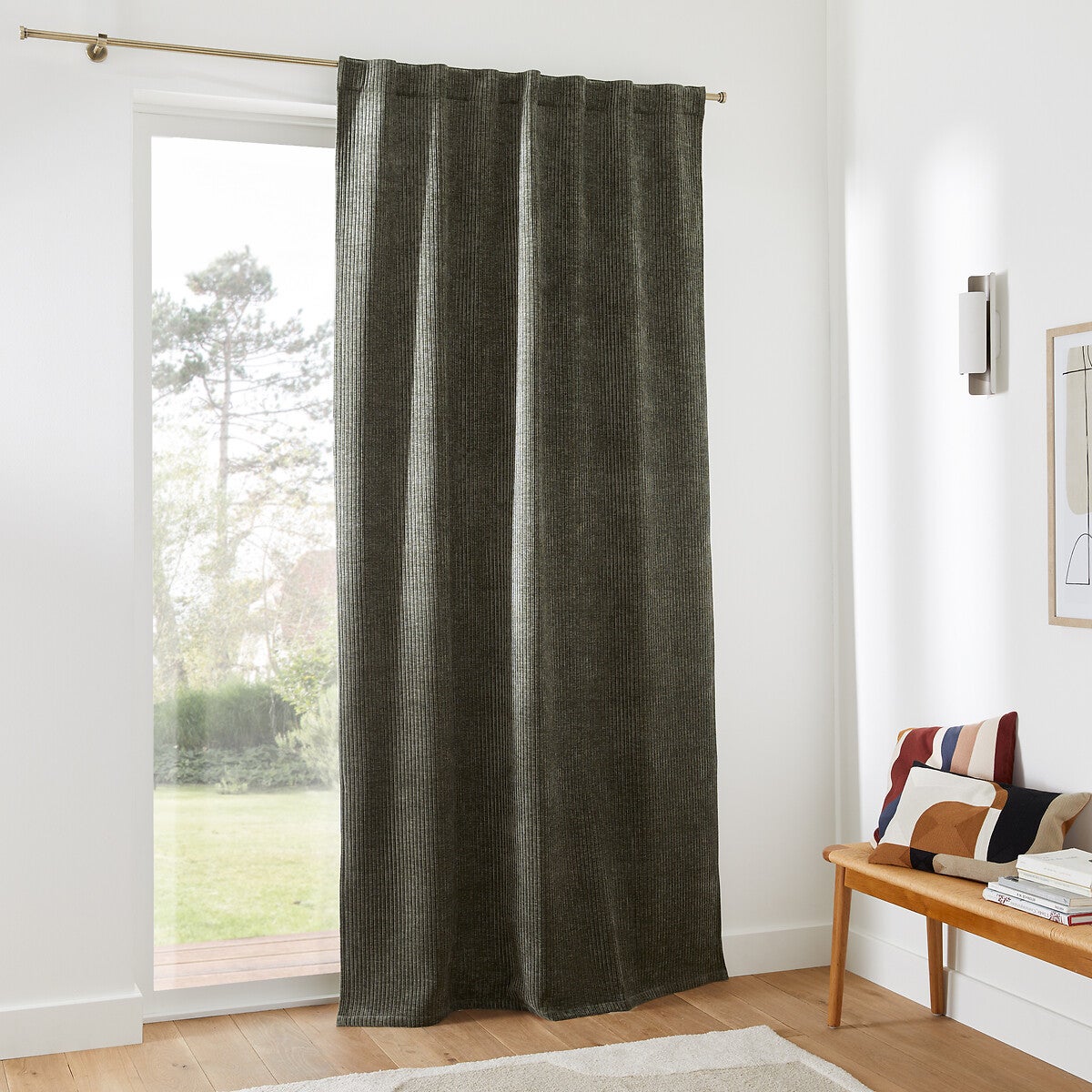 Rideau velours côtelé pattes cachées Nuria - Kaki - 300 x 135 cm ...