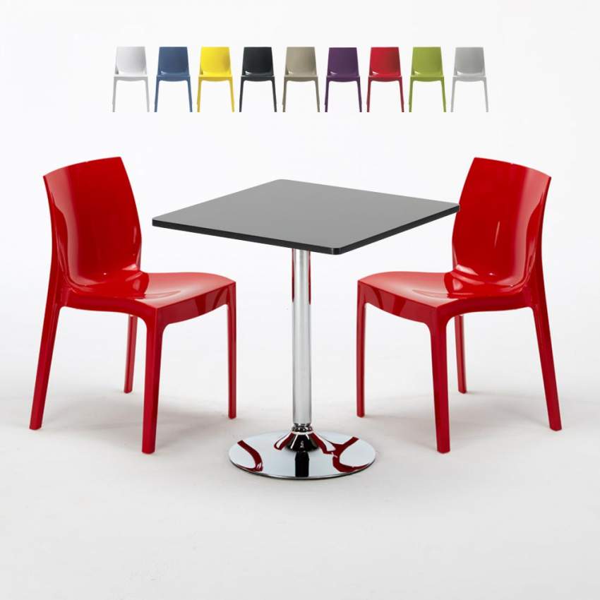 Table Carrée Noire 70x70cm Avec 2 Chaises Colorées Grand Soleil Set ...