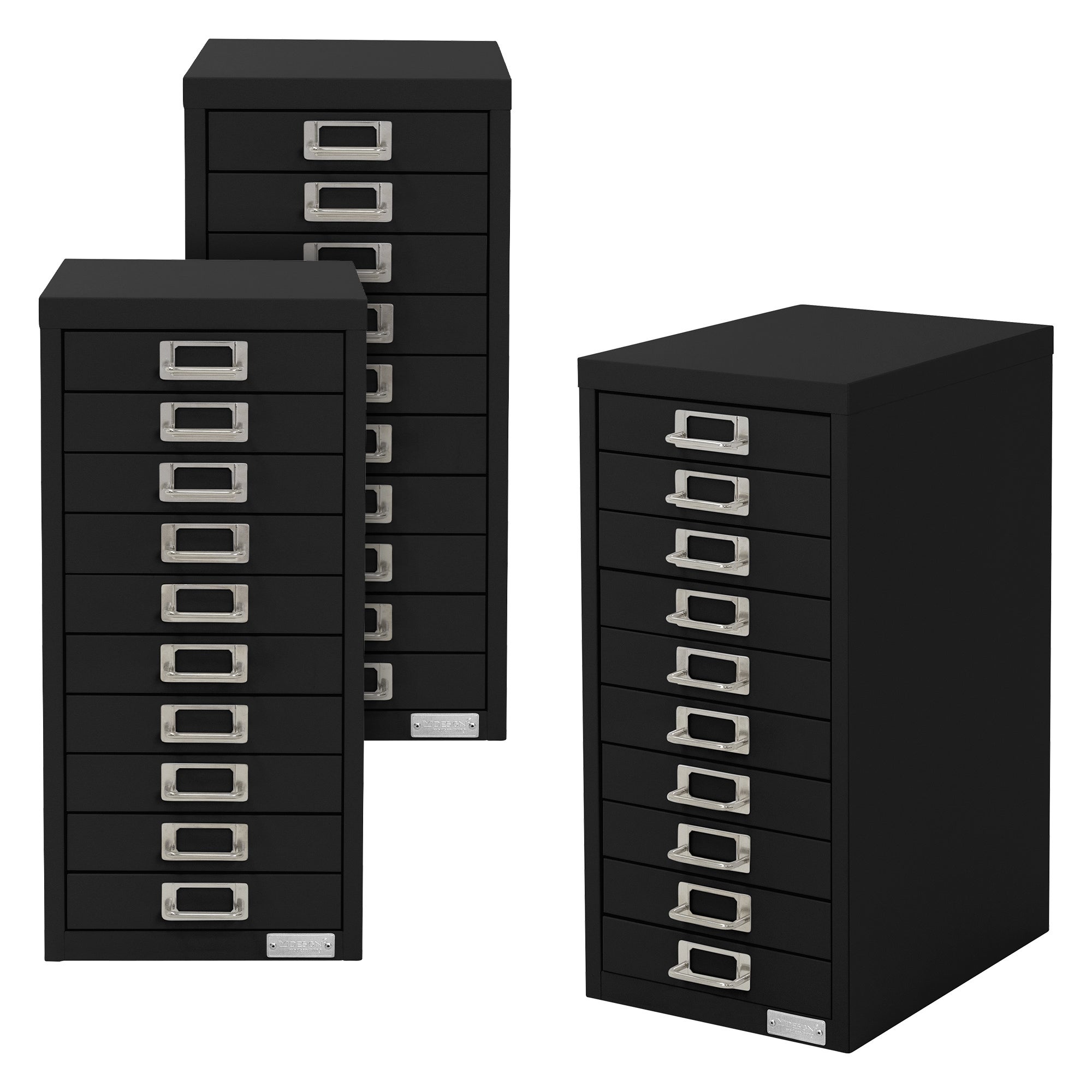 Set de 3 armoire à dossiers avec 10 tiroirs en métal noir classeur ...