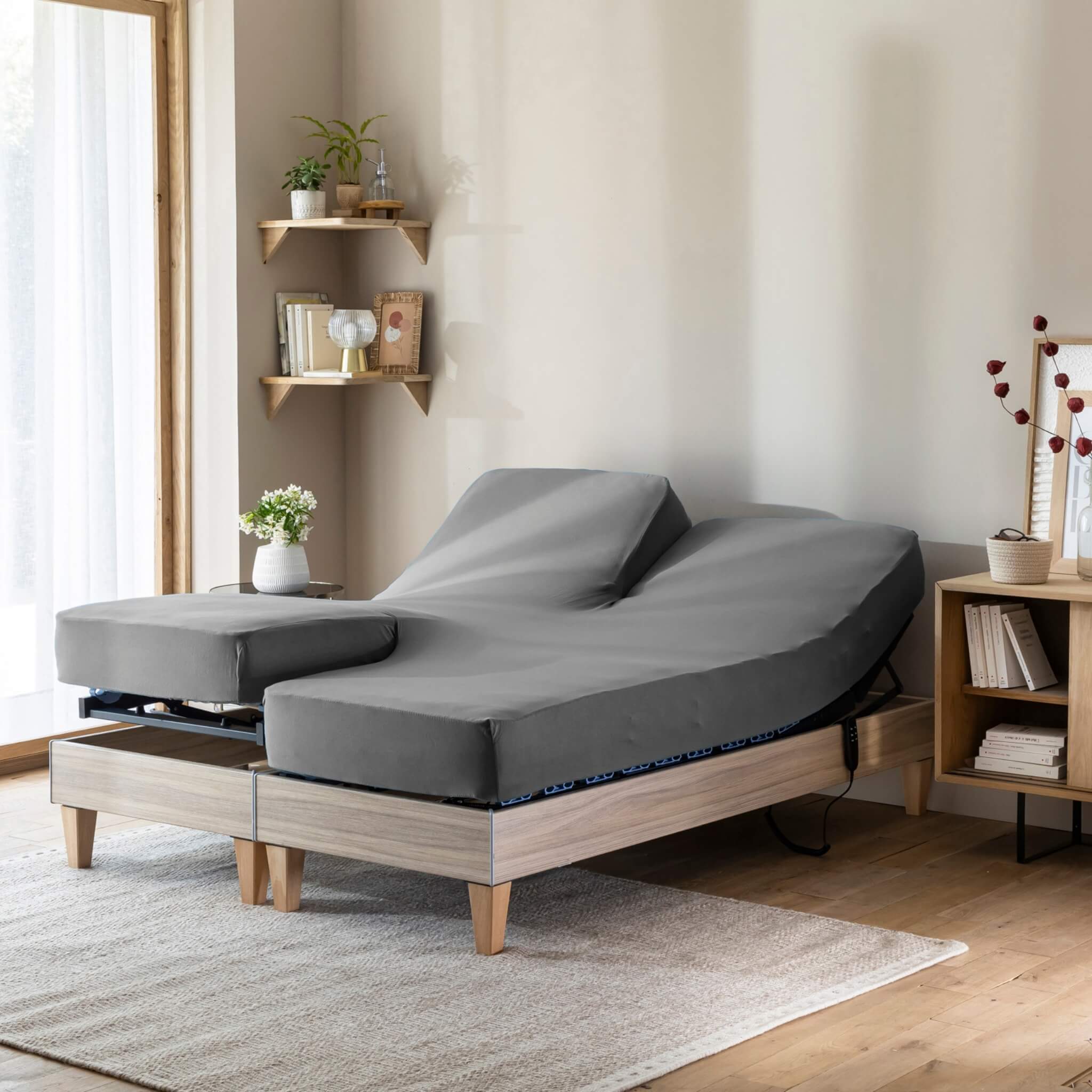 Drap housse gris souris pour lit articulé jersey extensible 2x80x200 ...