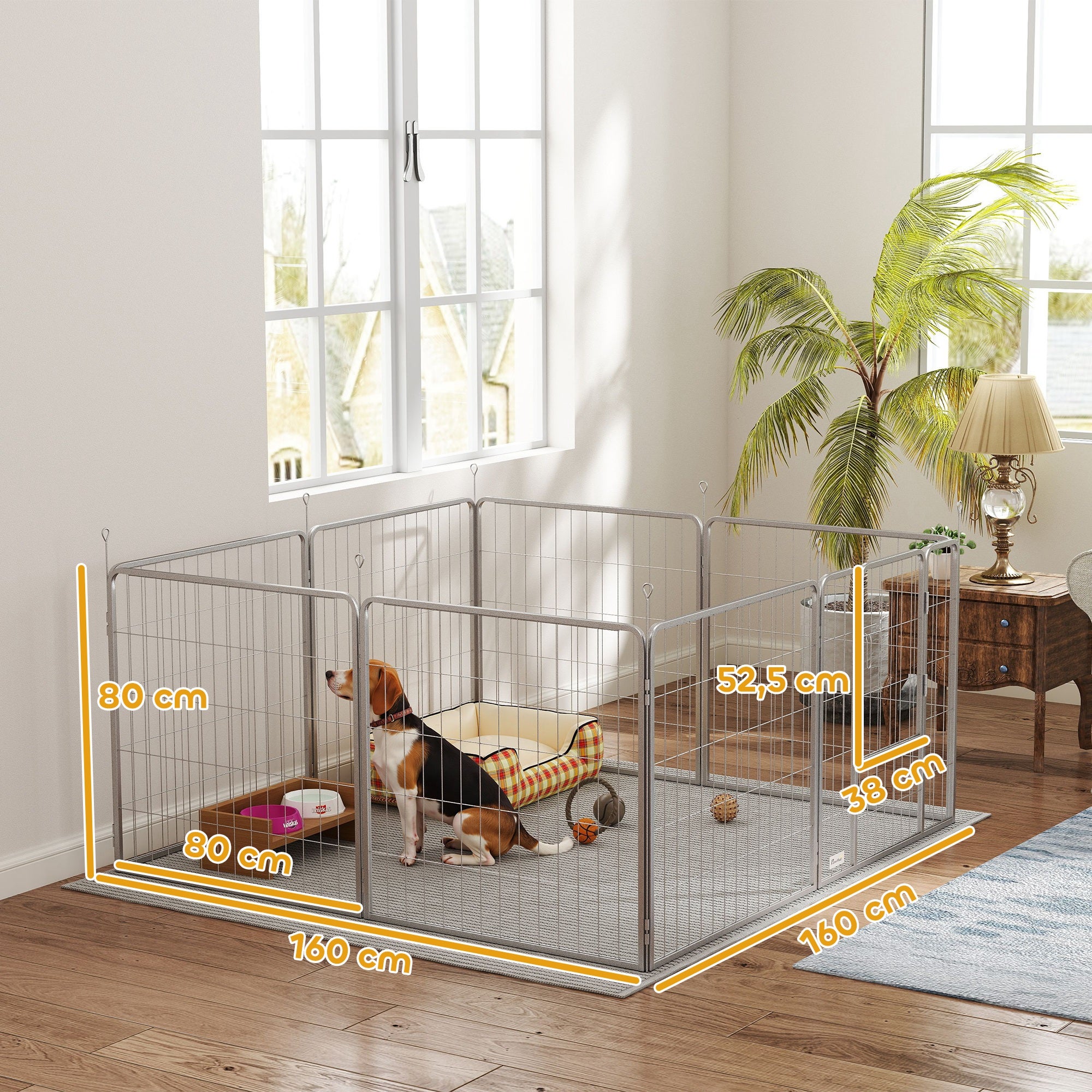 Corral para Cachorros 80 cm Alto, 8 Piezas con Puerta y Correa, Parque ...