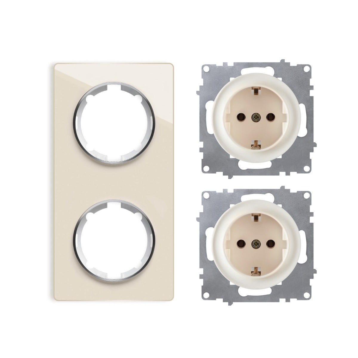 Plaque de finition 2 postes Garda, vertical + 2 Prises avec terre ...