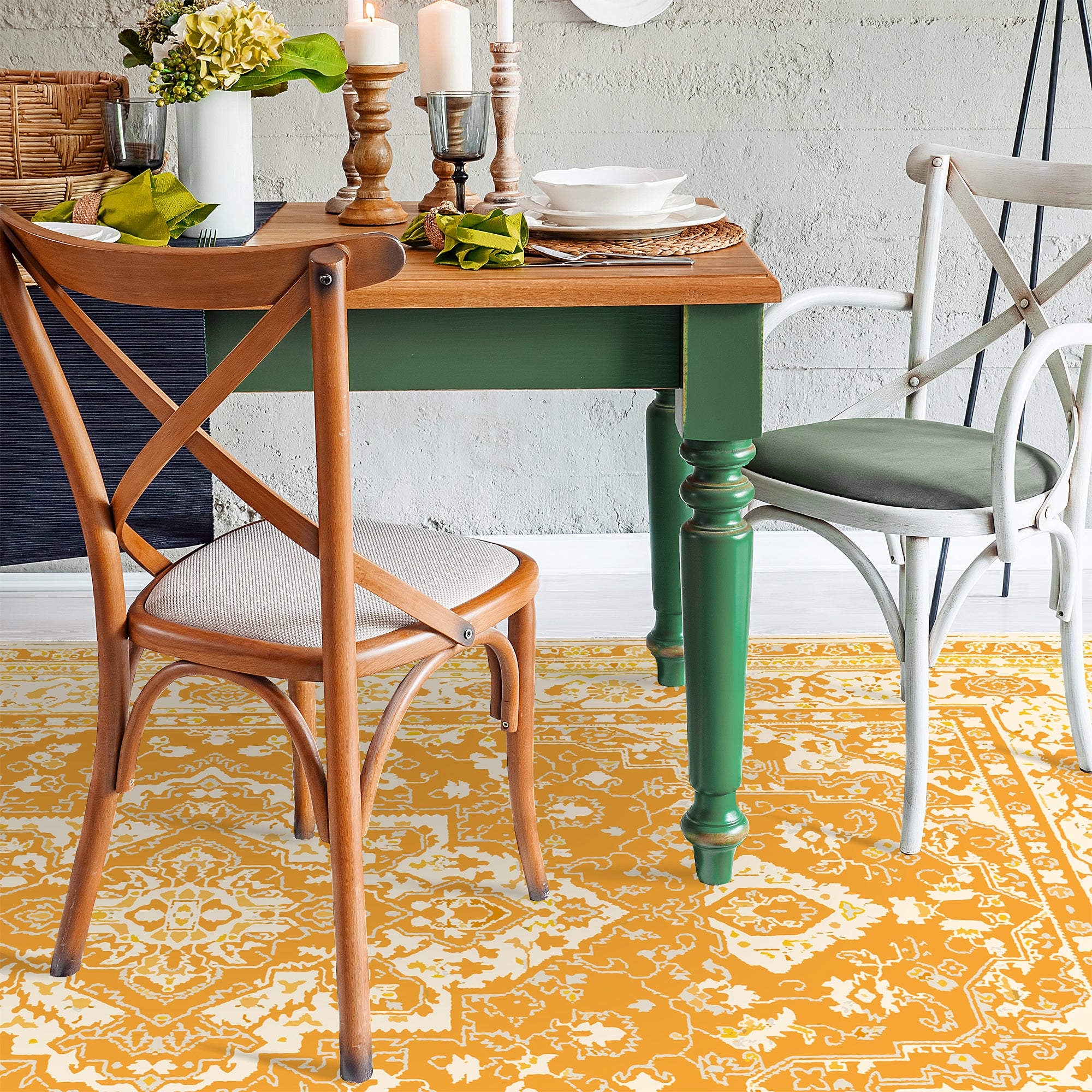 Tapis/ Orange motifs / 91x152 cm - RECTANGLE/ Créé et fabriqué en ...