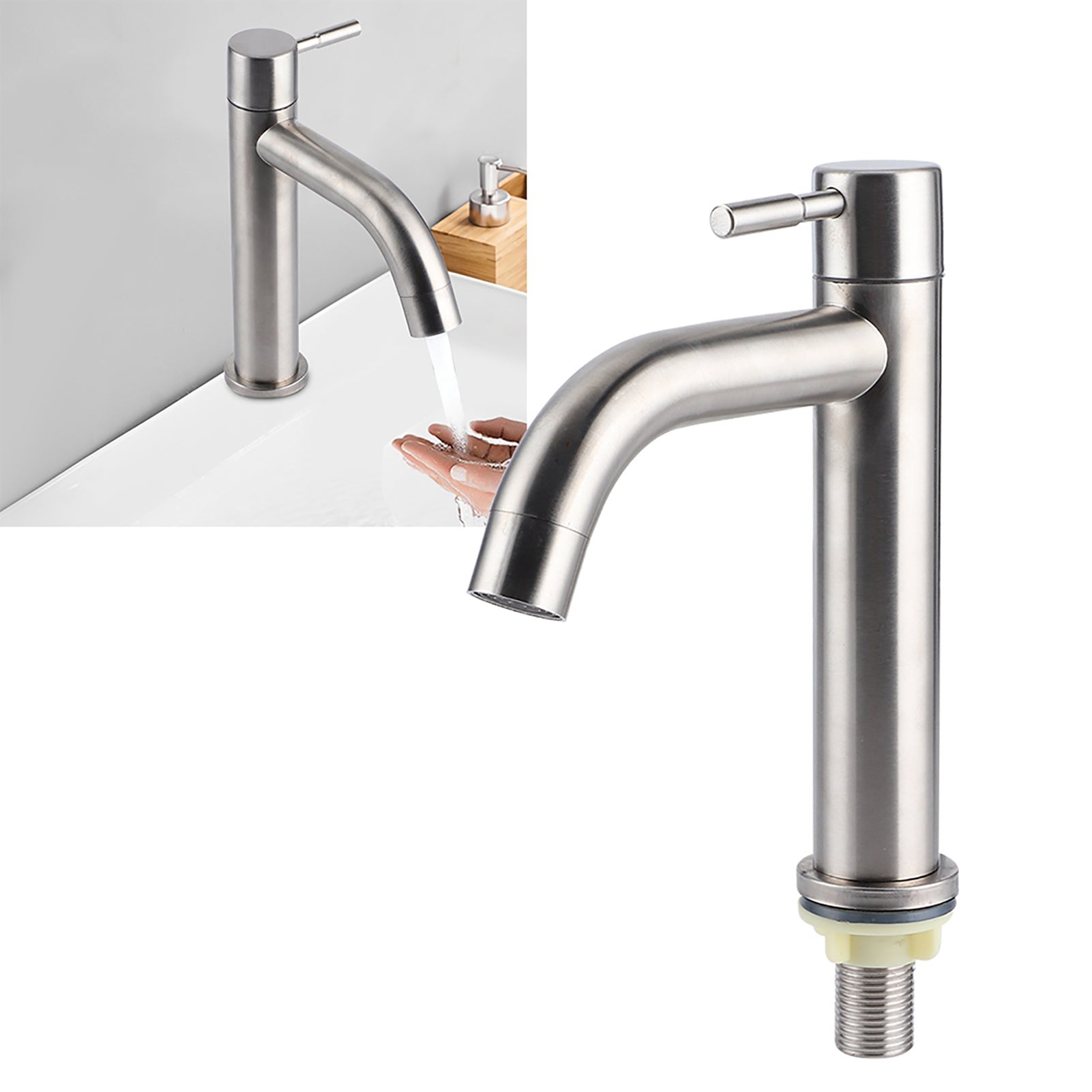 Robinet froid simple en acier inoxydable brossé G1/2, robinet d'eau de ...