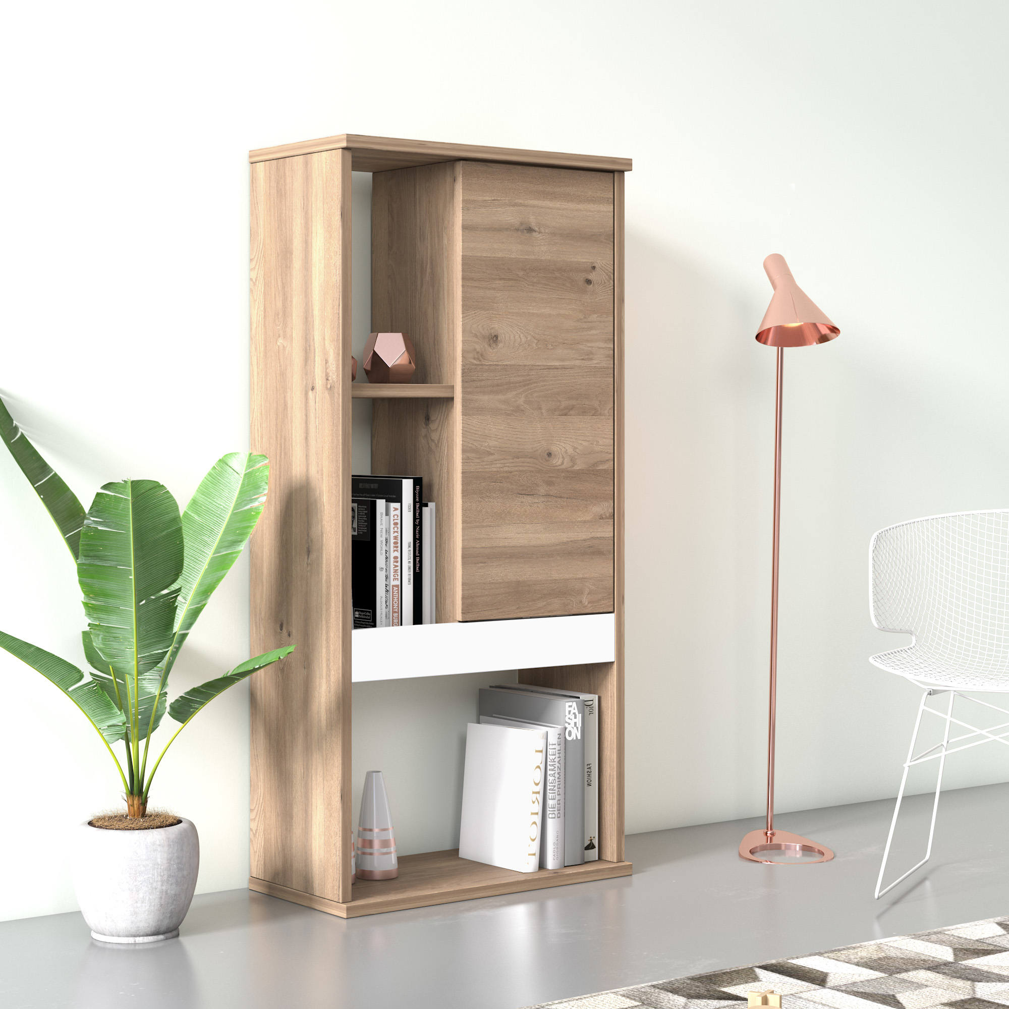 Bibliothèque moderne avec porte et compartiments, 50 x 25 x 105 cm ...