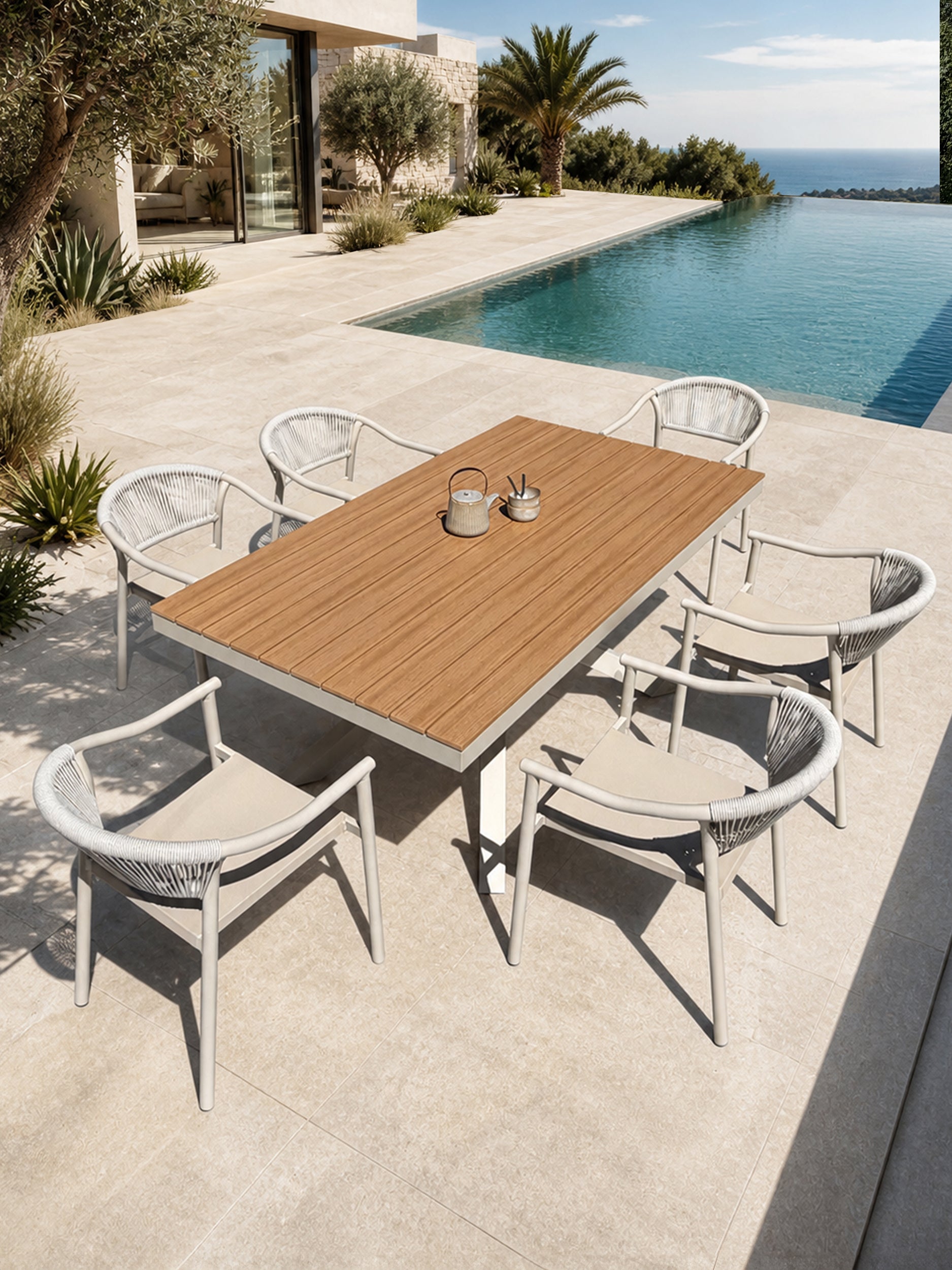 Conjunto de comedor de jardín de aluminio para 6 personas - Gris topo ...