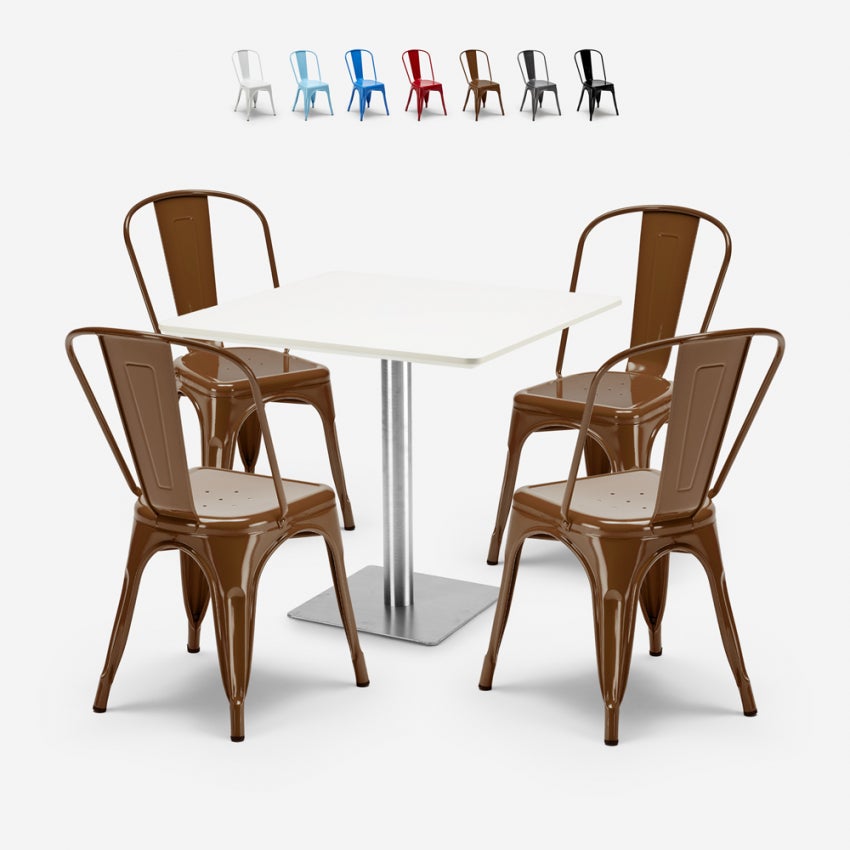 Ensemble de 4 chaises style bar restaurant table horeca 90x90cm blanc ...