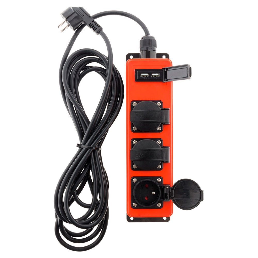 Regleta Cableada Impermeable, 3 Tomas + 2 Usb, Roja | Leroy Merlin