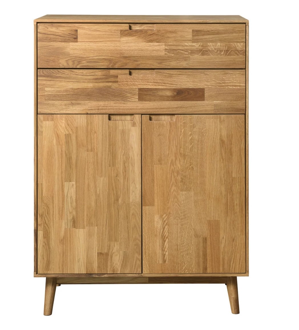 Commode en bois de chêne massif 2 portes 2 tiroirs Kundy 80cm | Leroy ...