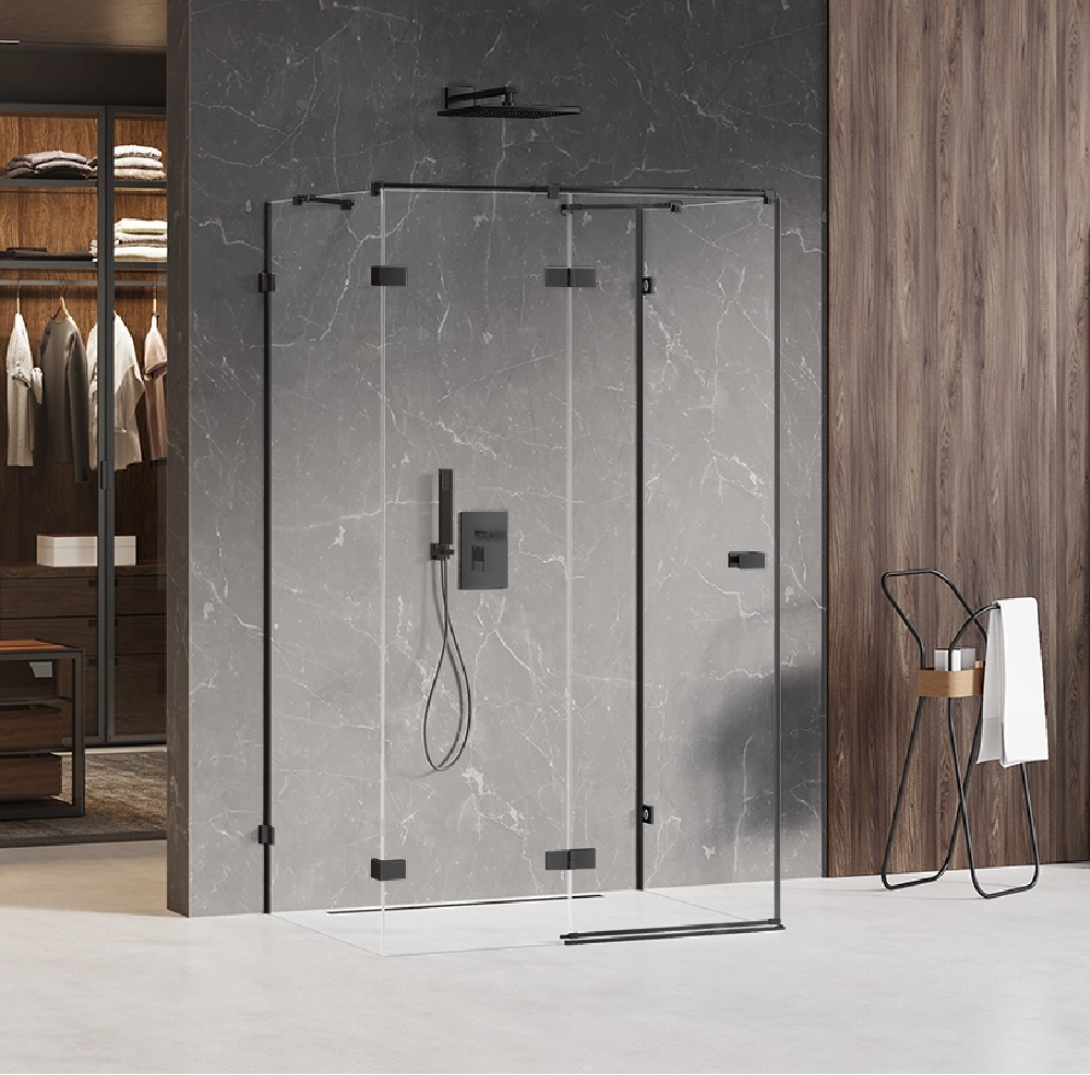 Cabine de douche gauche 100x90 pivotante BORA BORA BLACK,couleur: noir ...