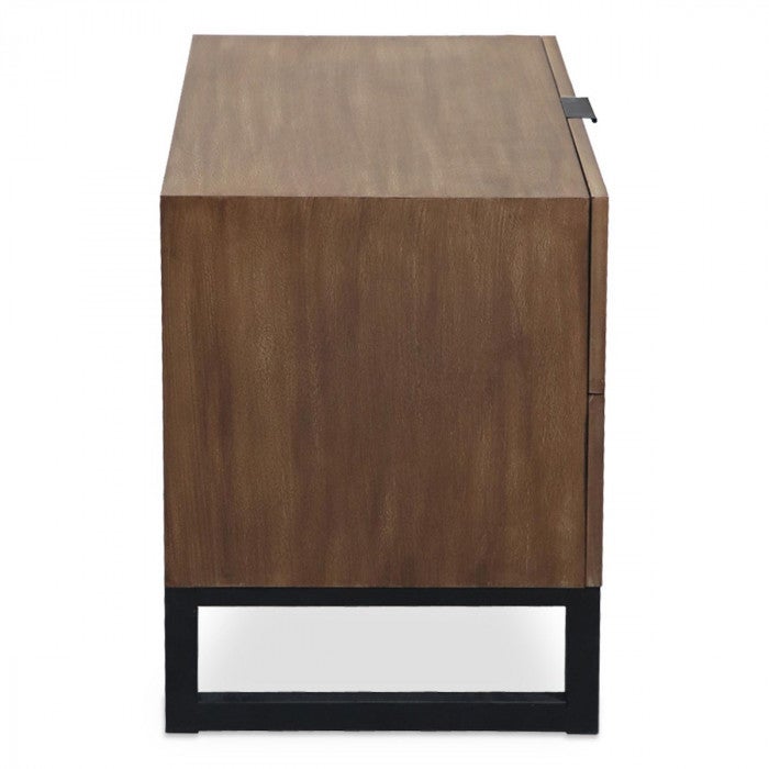 Chevet 2 tiroirs chêne clair et métal noir Baktoo | Leroy Merlin