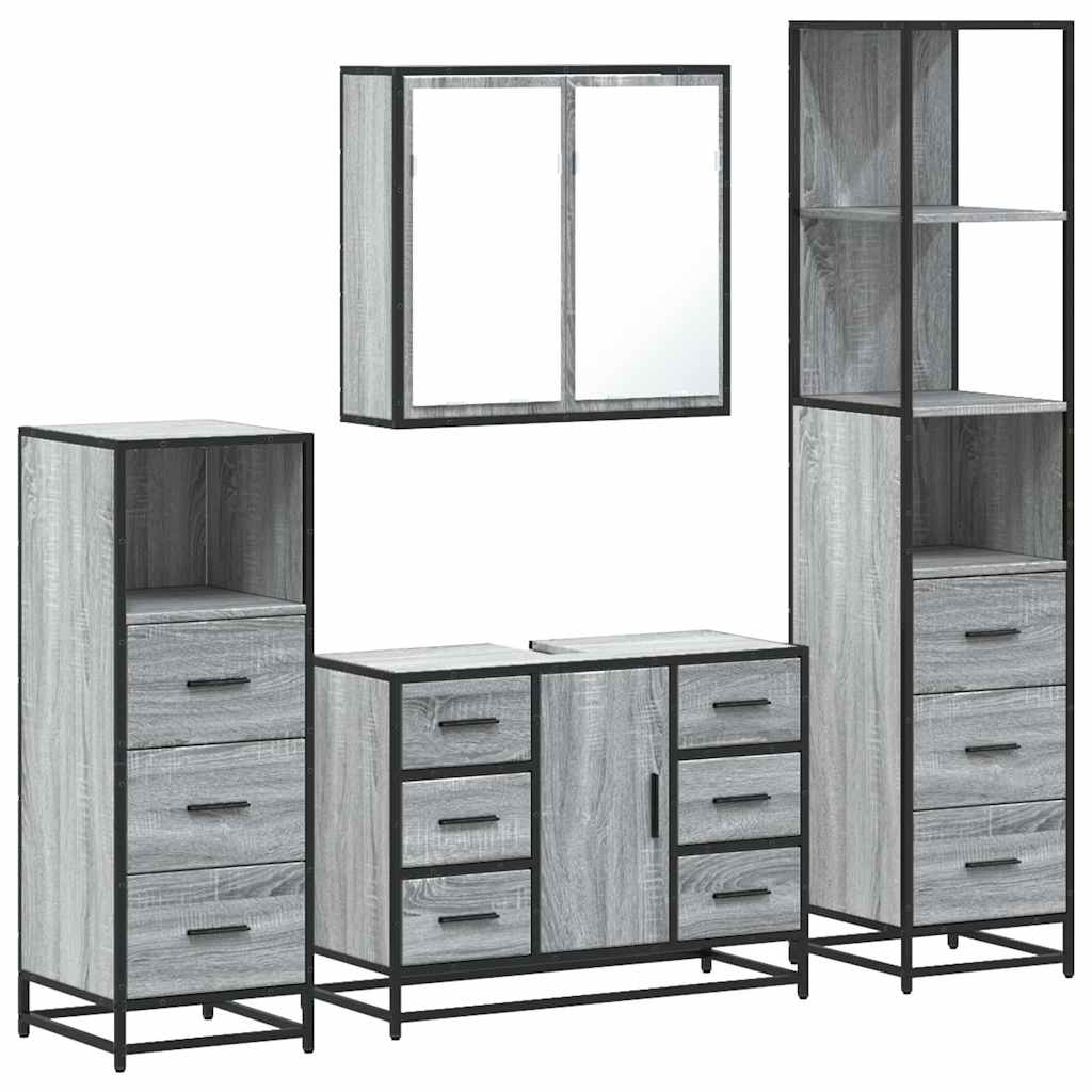 Set Mobili da Bagno 4 pz Grigio Sonoma in Legno Multistrato | Leroy Merlin