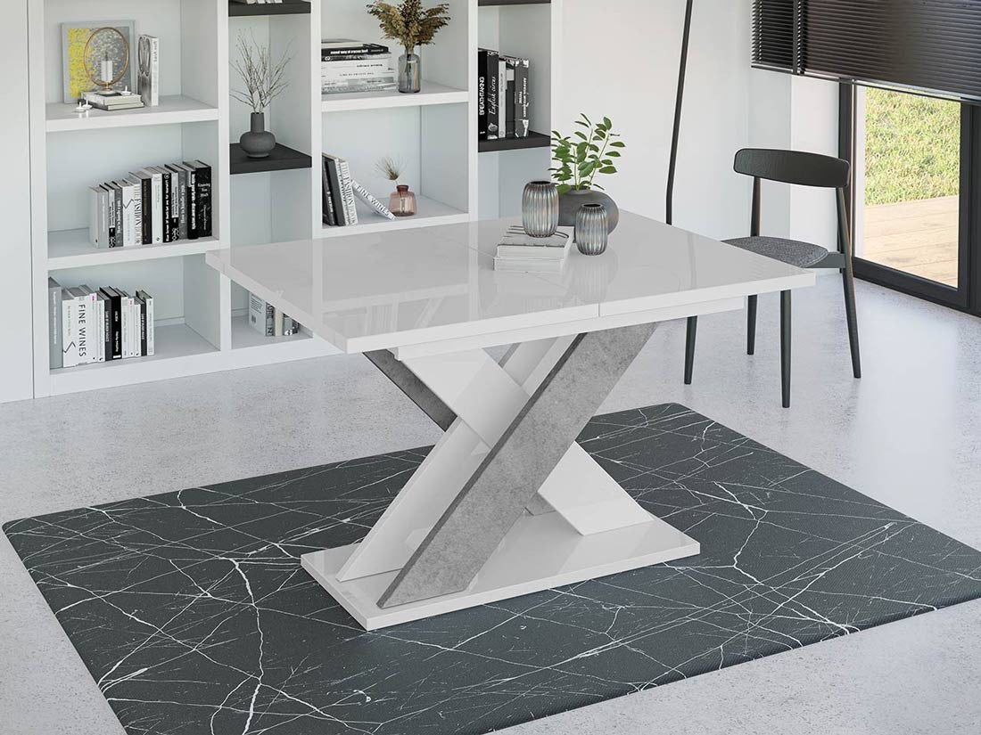 Tosca - table à manger extensible - blanc et effet béton - 4 à 6 ...