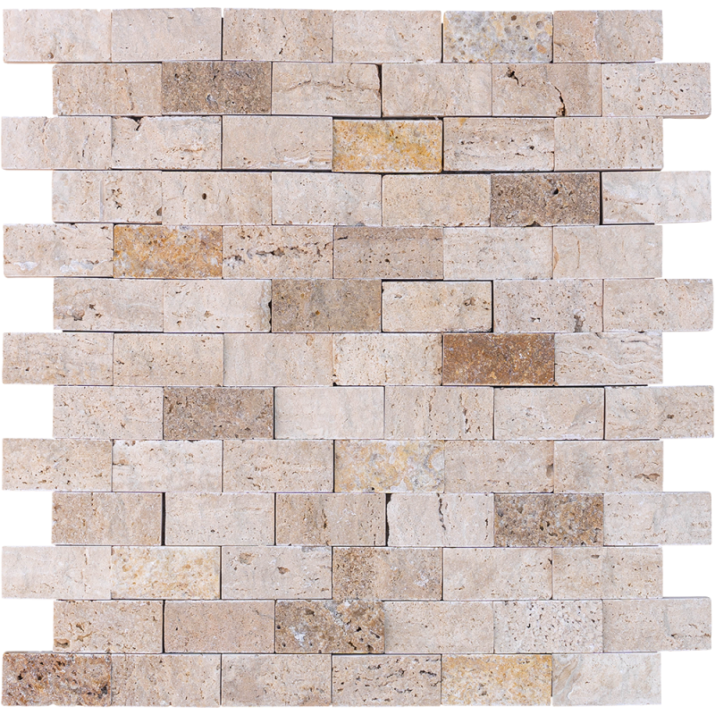 Mosaïque en travertin parement beige sur filet - 2,3 x 4,8 x 2,2 cm | Leroy Merlin