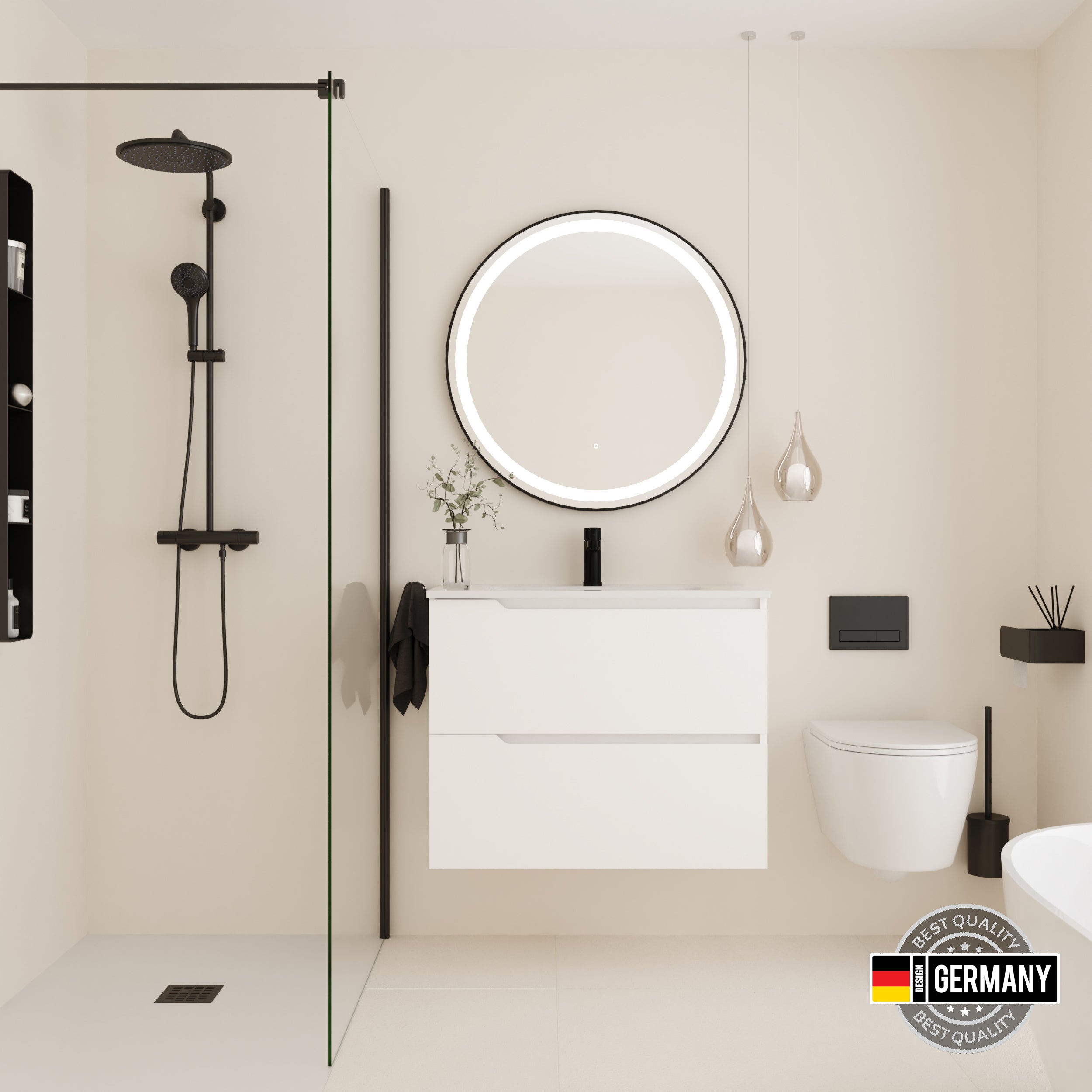 MEUBLE SALLE BAIN SUSPENDU HALL|80 CM BLANC|2 TIROIRS AVEC LAVABO ...