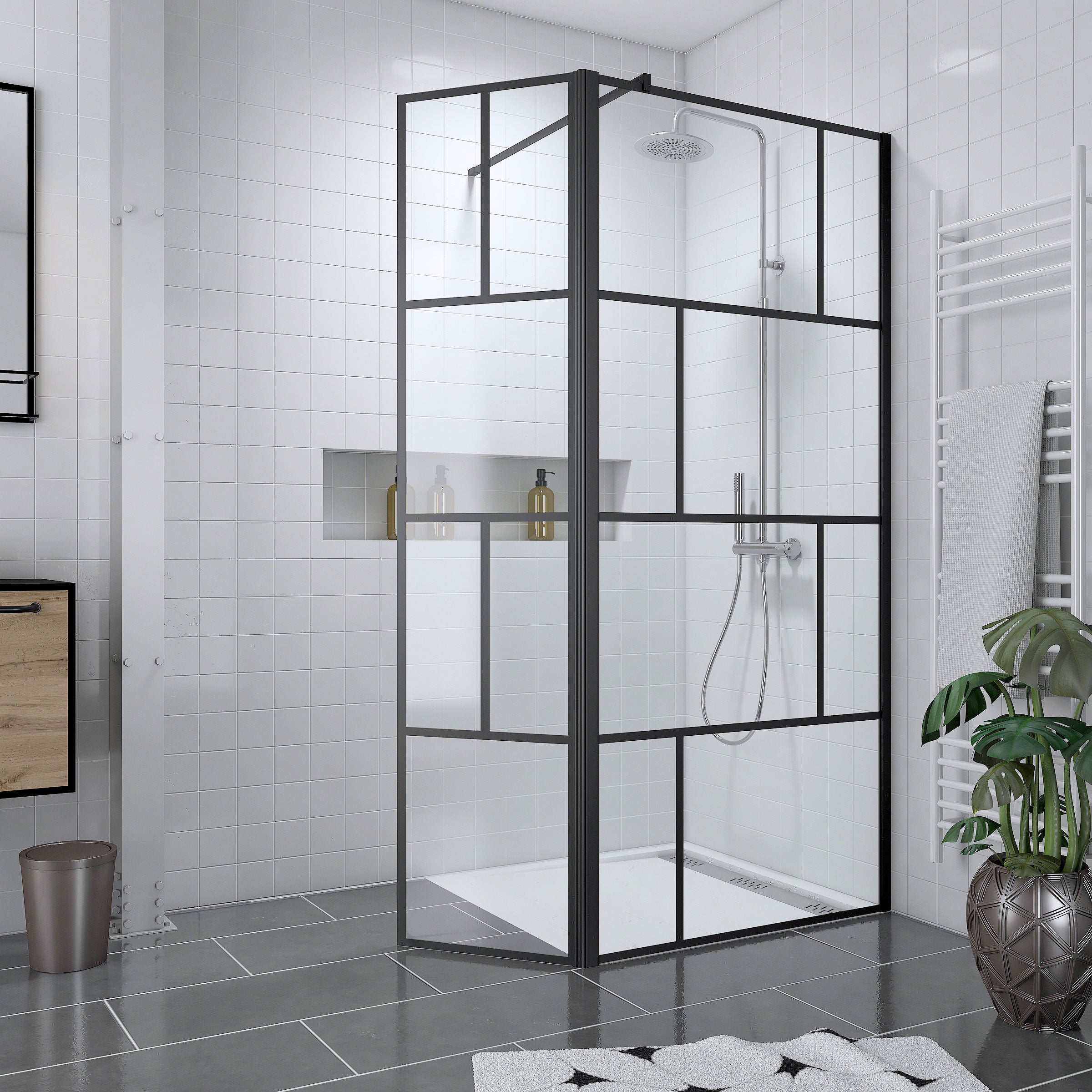 Pack Paroi de douche 90+40x195cm + Receveur blanc lineaire 90x90cm ...