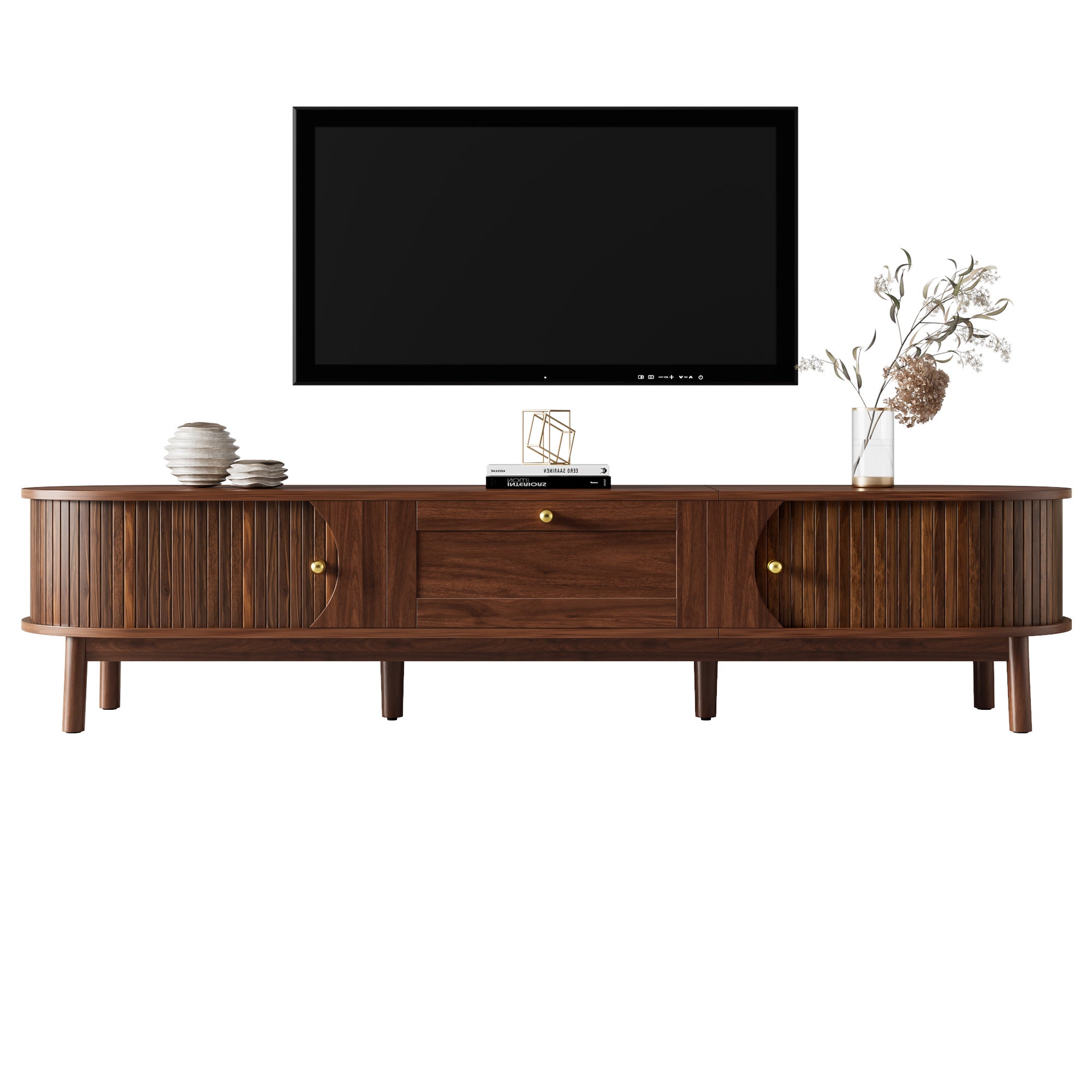 Mueble de TV moderno con 2 puertas correderas y 1 cajón - 170 x 39,5 x ...