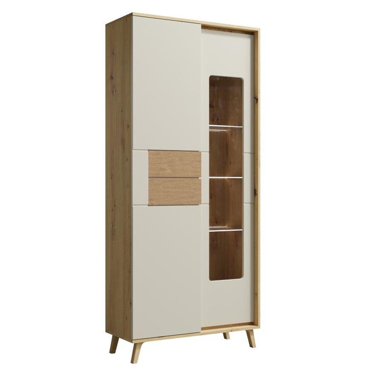 BRUNO Vitrine avec LED 2 portes 5 étages 87x193 cm en bois clair design ...