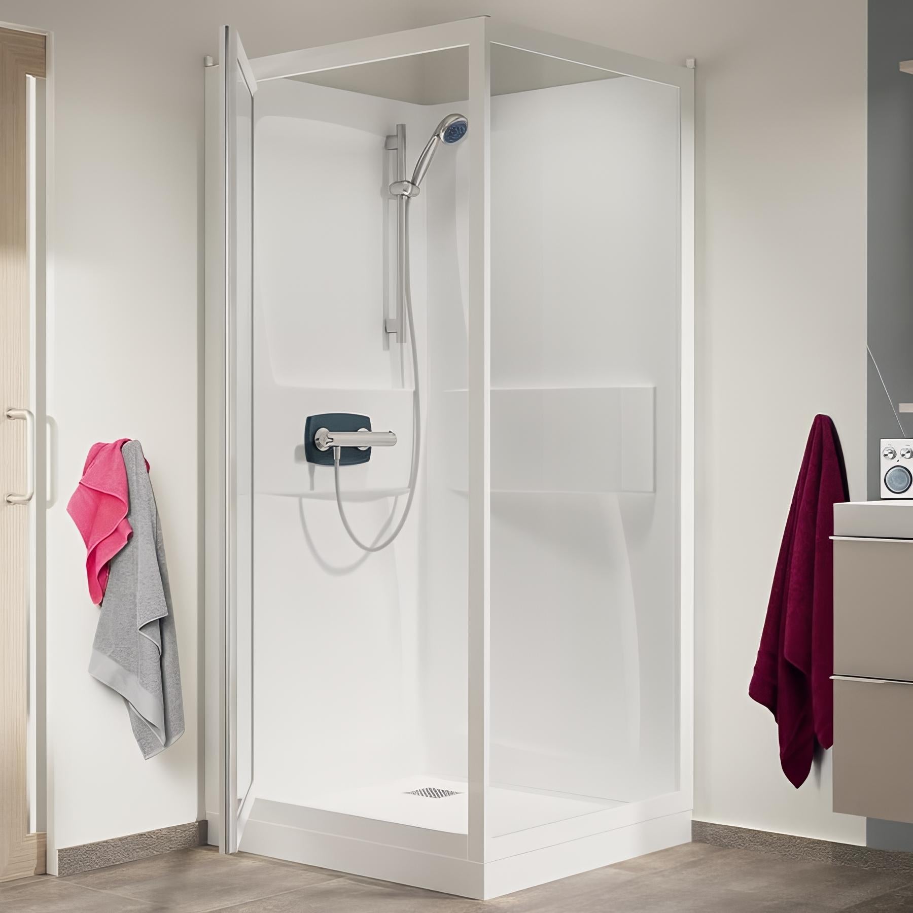 Cabine de douche kineprime c angle thermostatique porte pivotante 80x80 ...