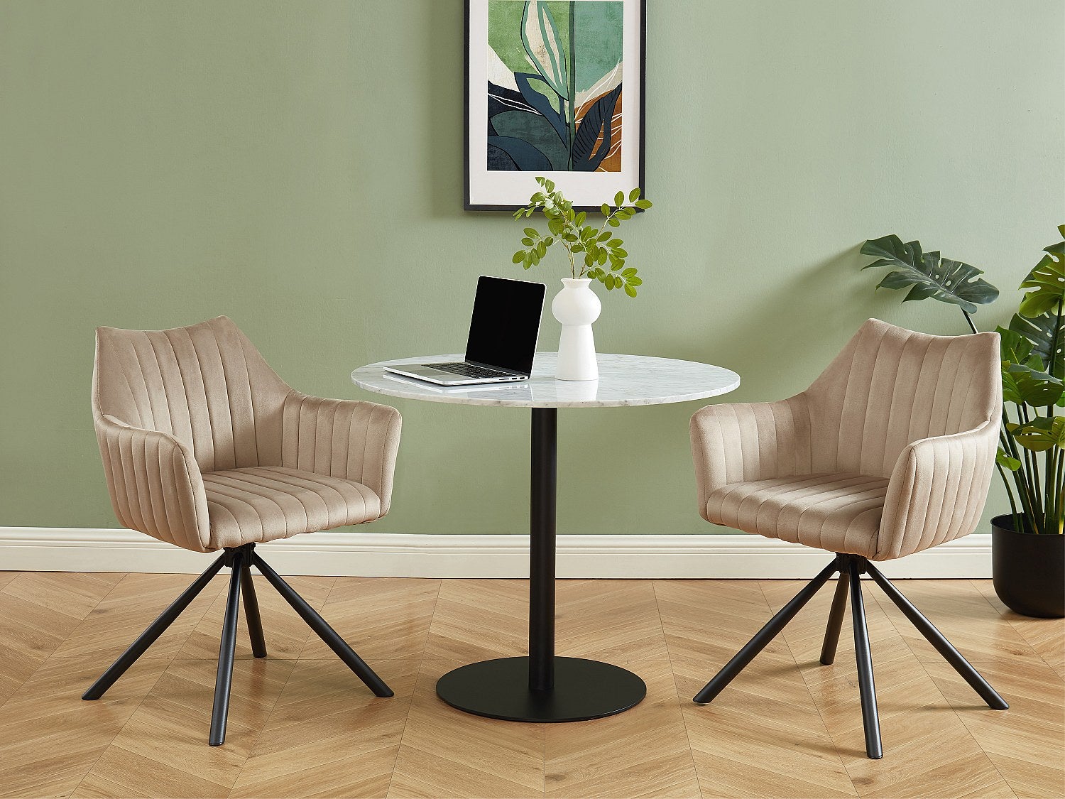 Conjunto de 2 sillas con brazos de terciopelo y metal - Beige - IZIALI ...