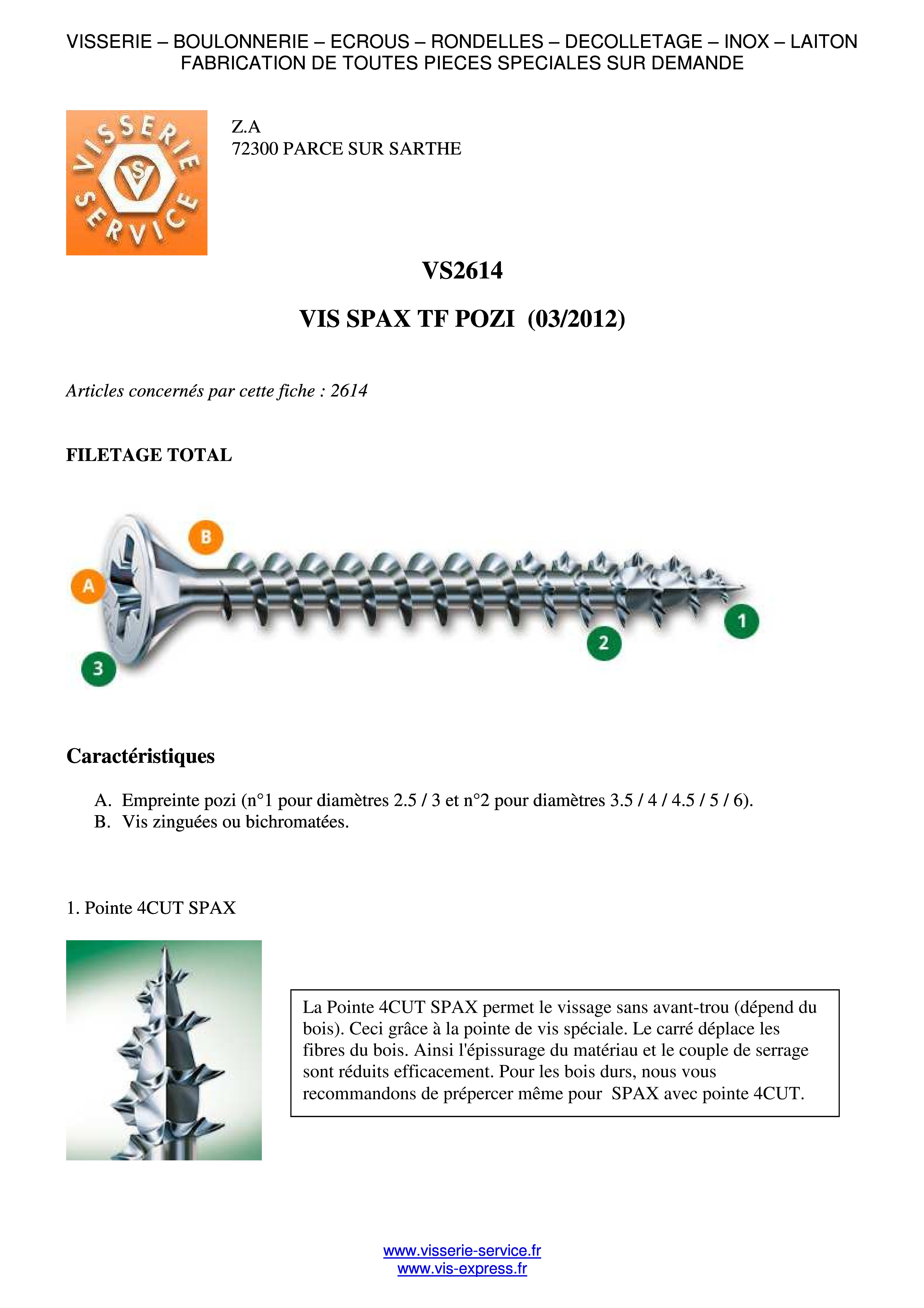 Vis Spax Tête fraisée TF Pozi N°1 2.5X20 Diamètre de tête: 5.1 Filetage ...