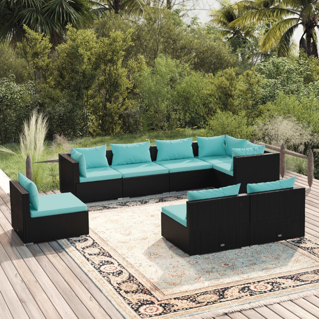 Salon de jardin 8 pcs avec coussins Résine tressée Noir 12 | Leroy Merlin