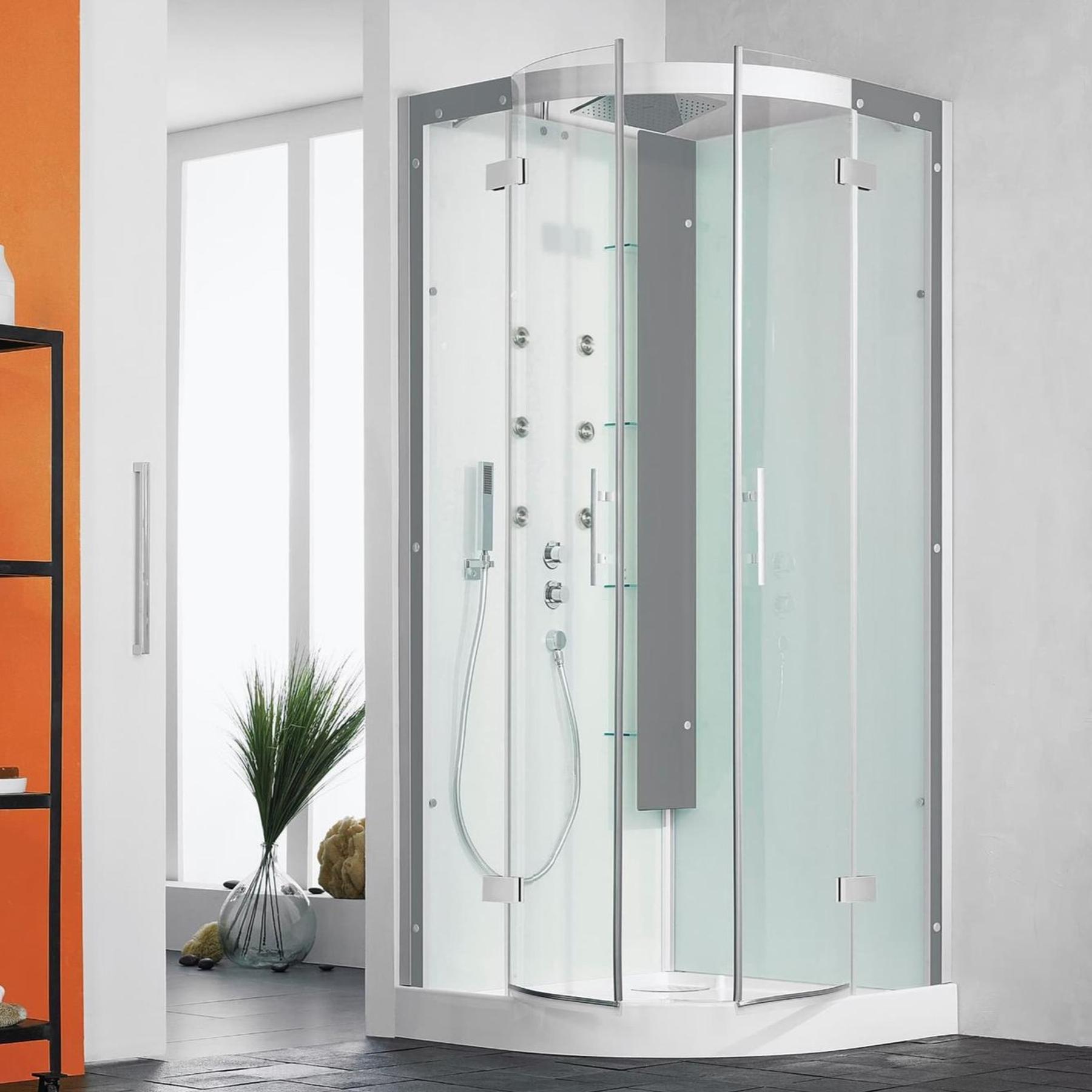 Cabina de ducha Kinedo HORIZON 90x90 plato de ducha 1/4 redondo espesor ...