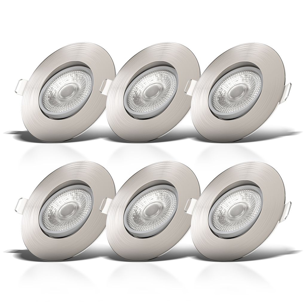 B.K.Licht lot de 6 spots encastrés IP23 ultraplats 24mm orientables Ø90mm nickel mat éclairage ...